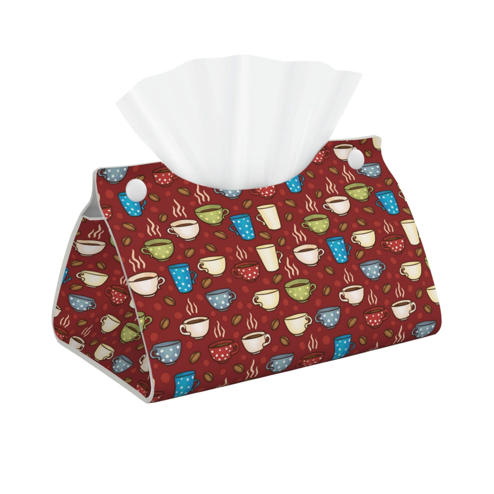 Leather Tissue Box Cover - Coffee Cups Long PVC Tissue Box Holder for ...