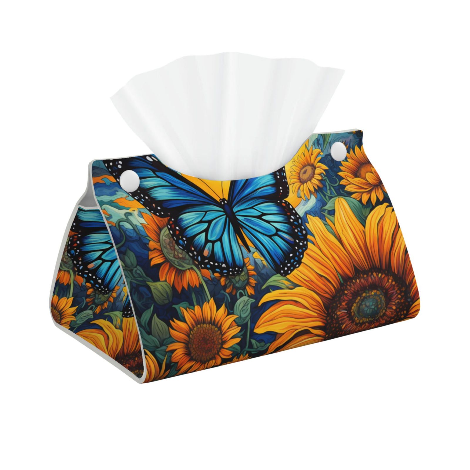 Leather Tissue Box Cover - Colorful Cloud Butterfly Sunflower Long PVC ...