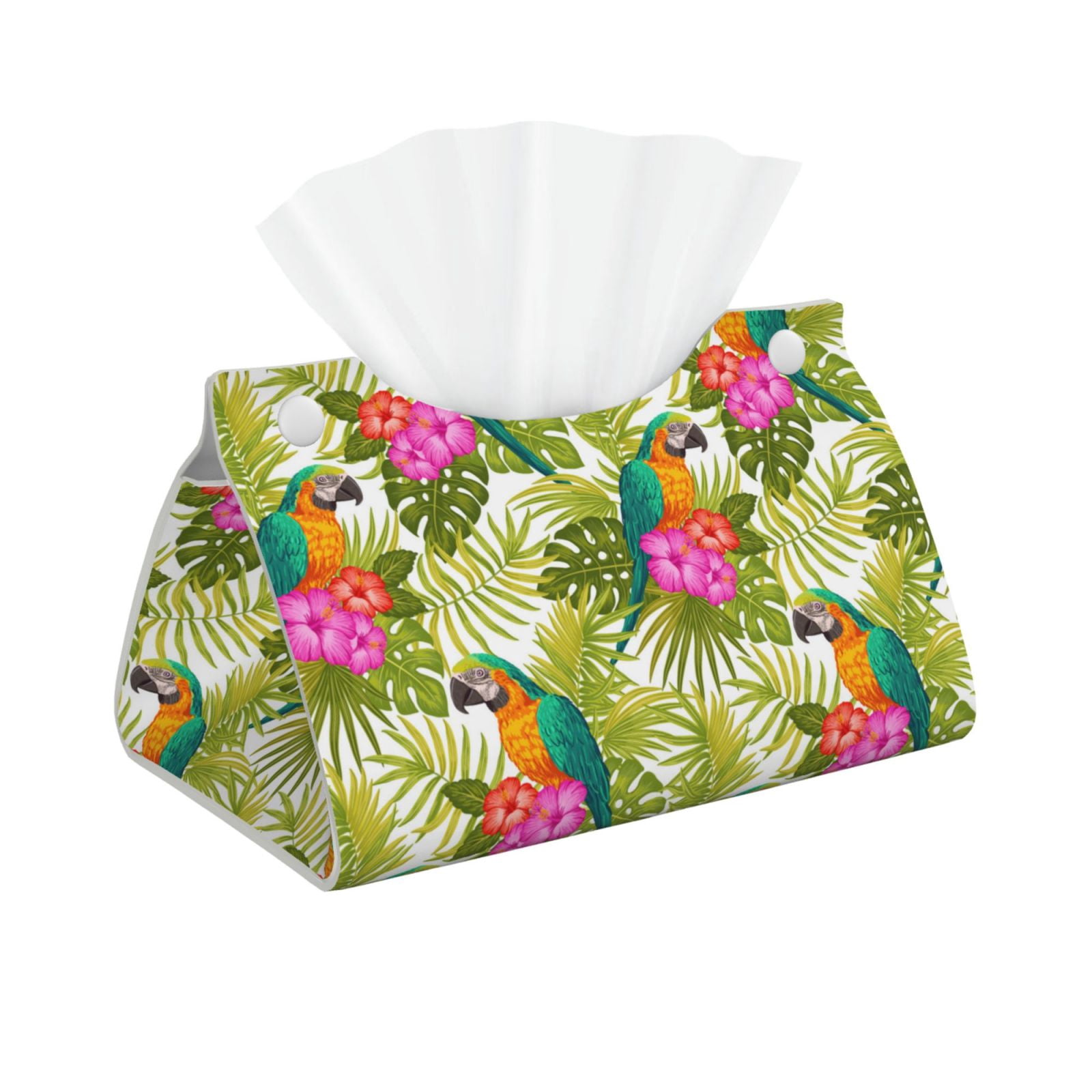 Leather Tissue Box Cover - Colorful Cute Parrots Flower Plant Long PVC ...