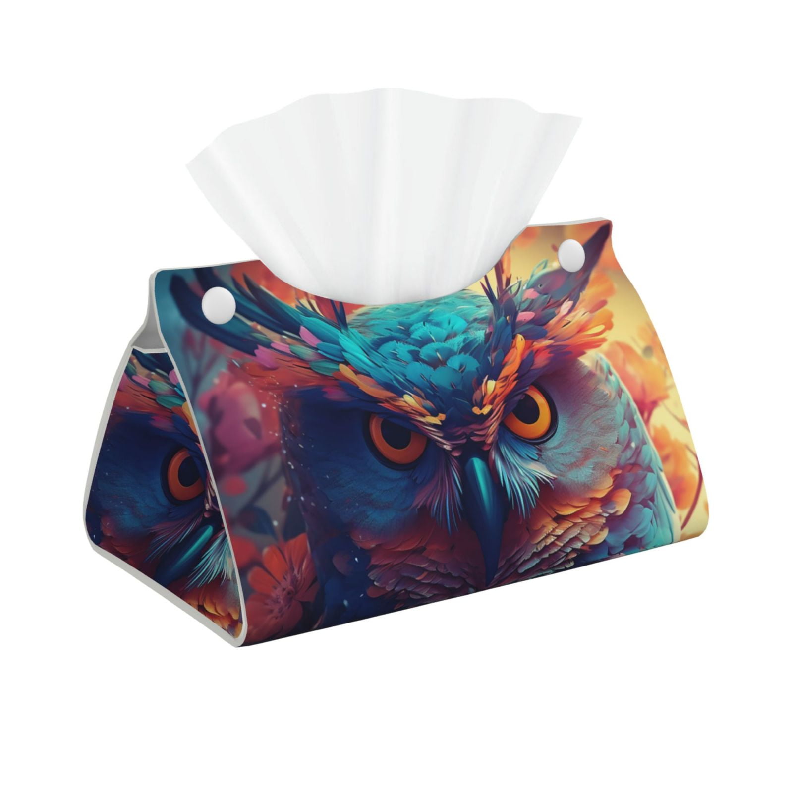 Leather Tissue Box Cover - Colorful Feather Owl Long PVC Tissue Box ...