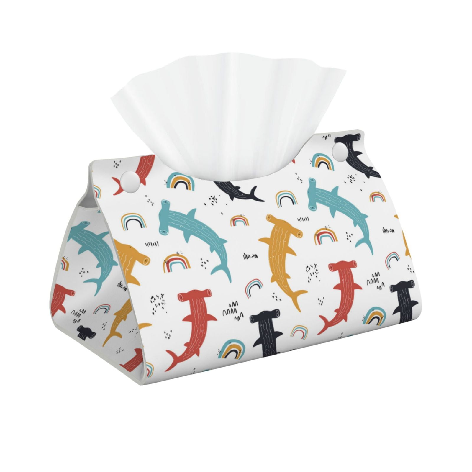 Leather Tissue Box Cover - Colorful Rainbow Hammerhead Shark Long PVC ...