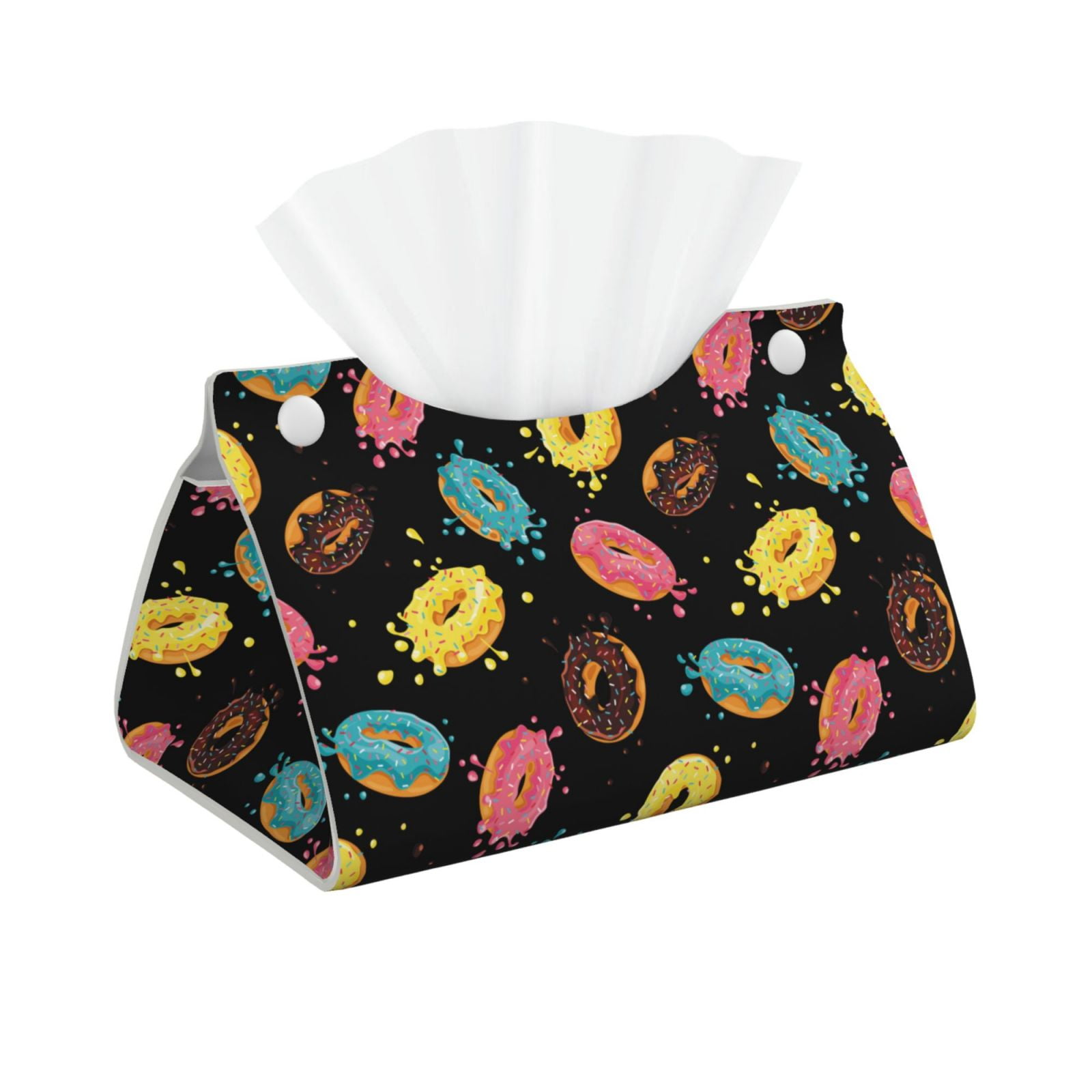 Leather Tissue Box Cover - Colourful Donut Print Black Long PVC Tissue ...