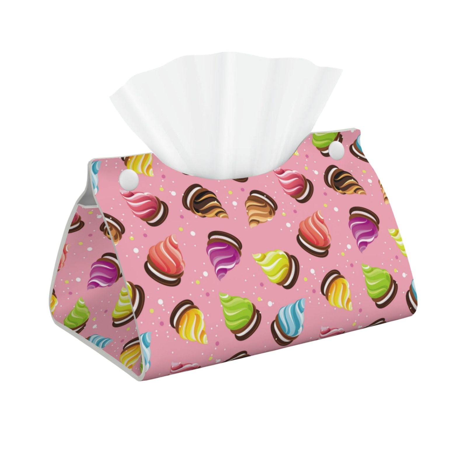 Leather Tissue Box Cover - Colourful Ice Cream Print Pink Long PVC ...