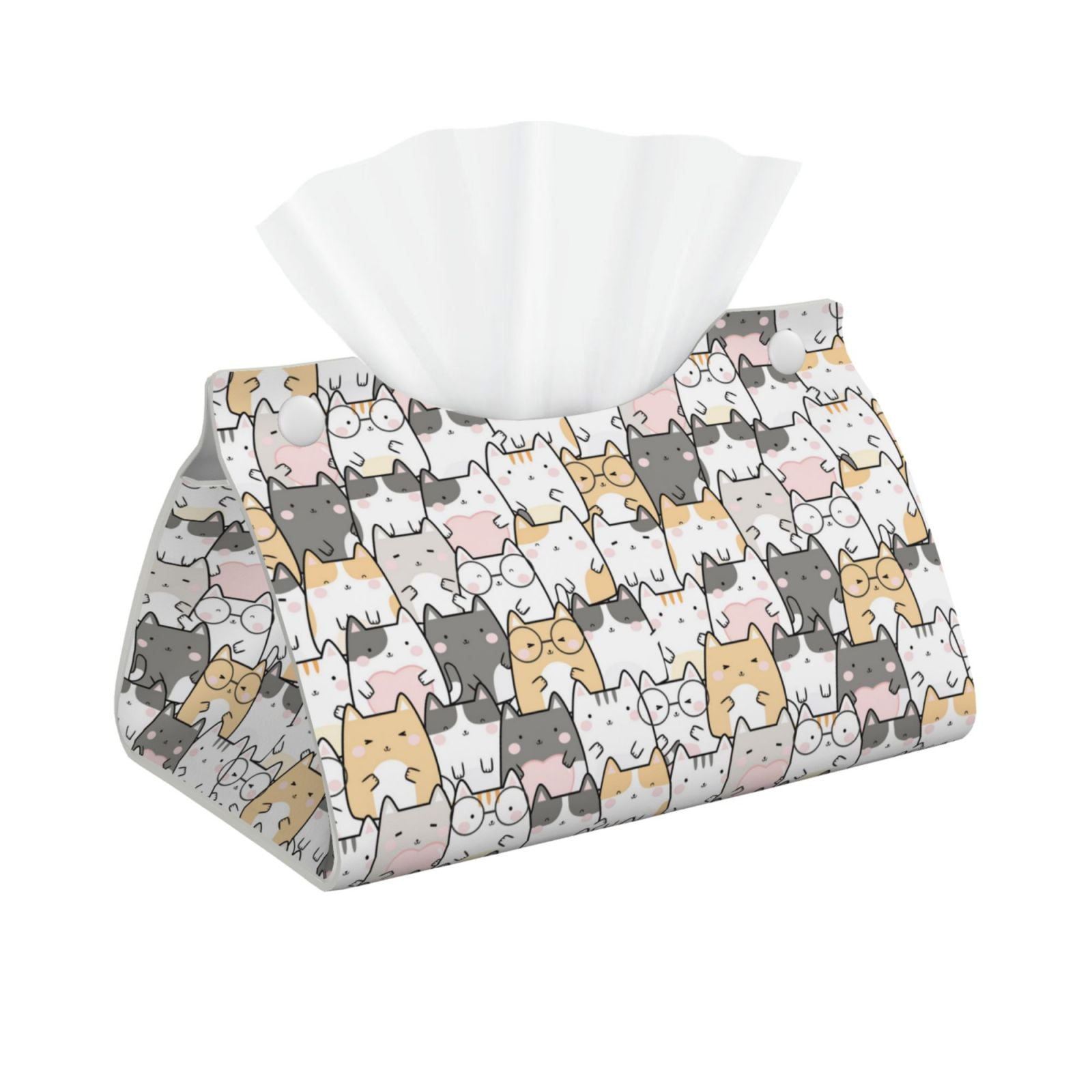 Leather Tissue Box Cover - Comic Style Color Line Cartoon Cat Long PVC ...