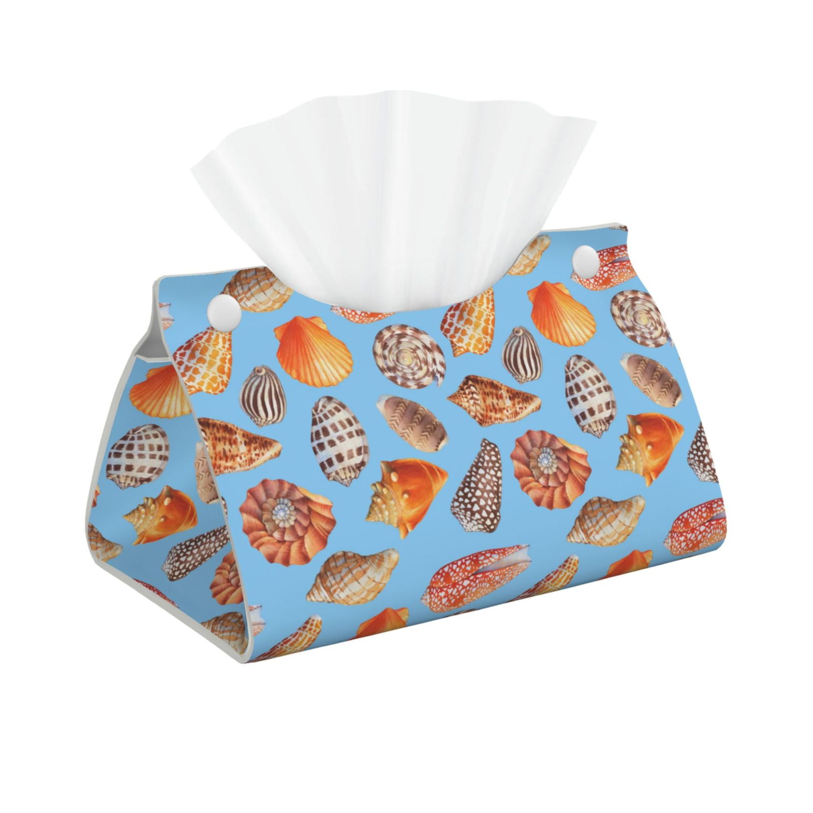 Leather Tissue Box Cover - Conch Shell Print Long PVC Tissue Box Holder ...
