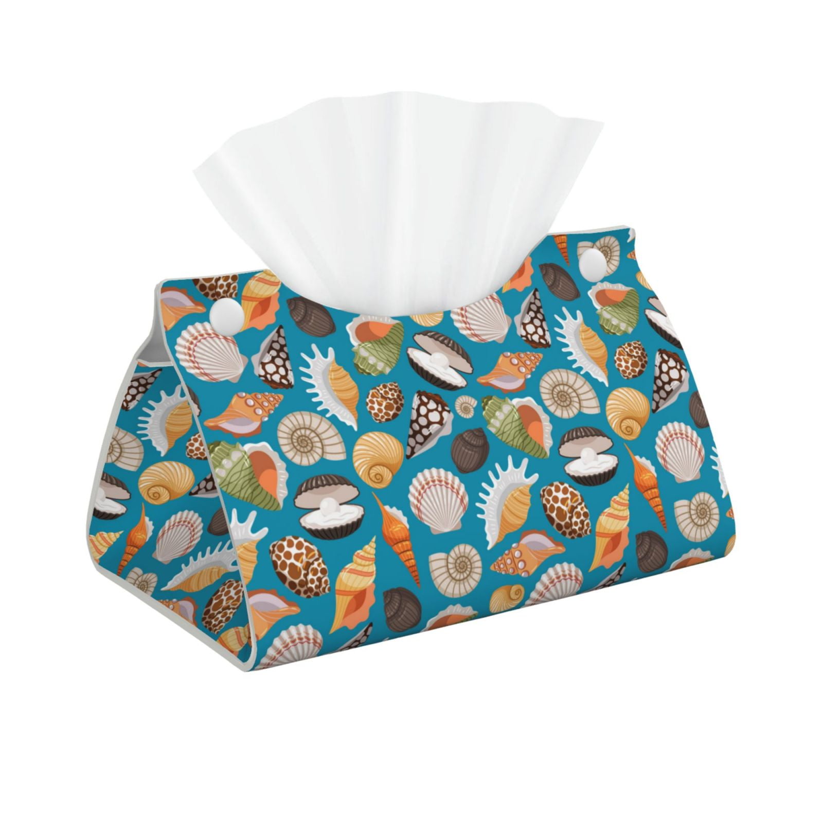 Leather Tissue Box Cover - Conch and Shells Long PVC Tissue Box Holder ...