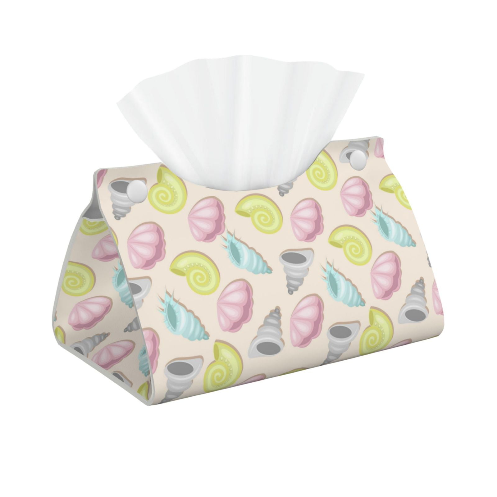 Leather Tissue Box Cover - Conch Shells Print No.9038 Long PVC Tissue ...
