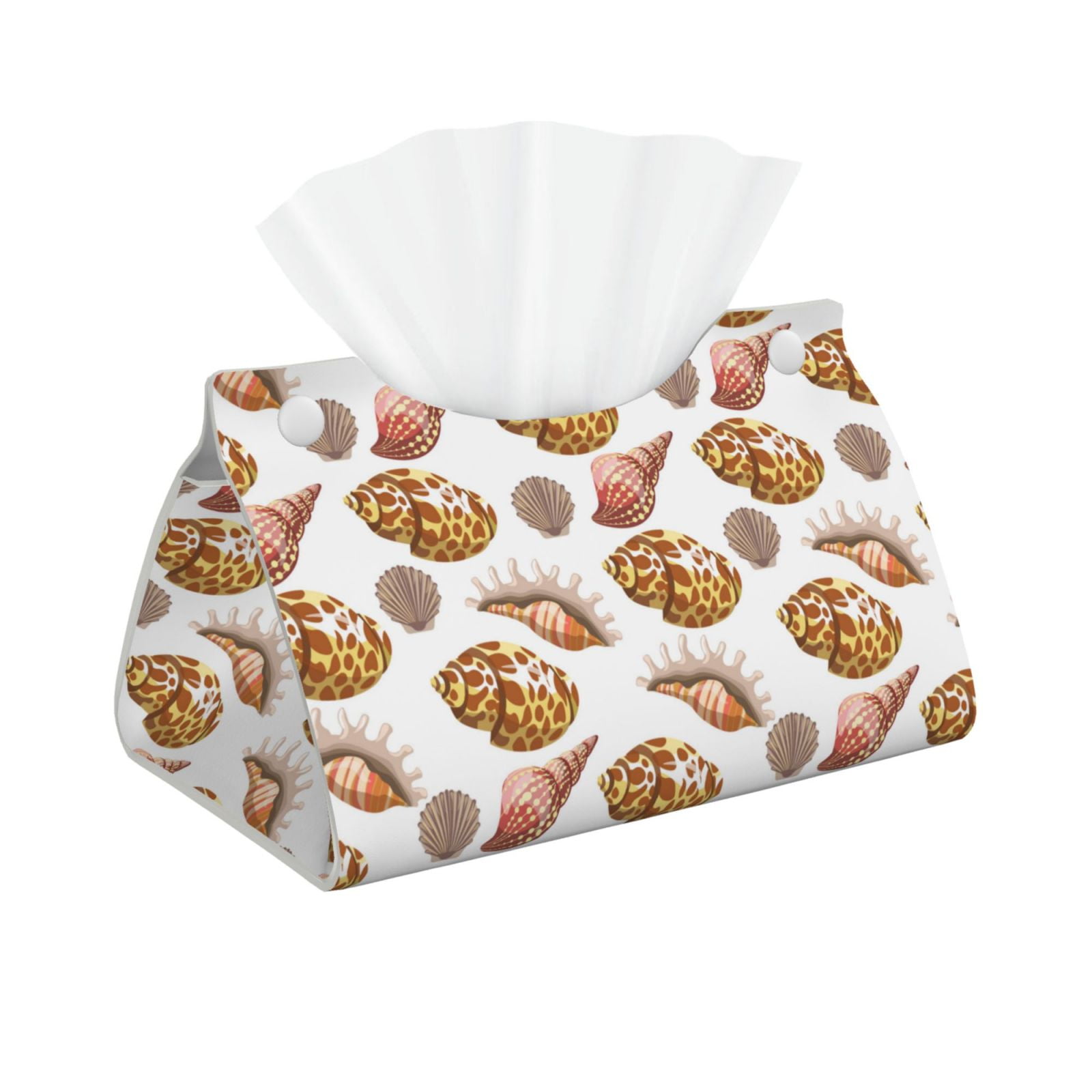 Leather Tissue Box Cover - Conch Shells Print No.9042 Long PVC Tissue ...