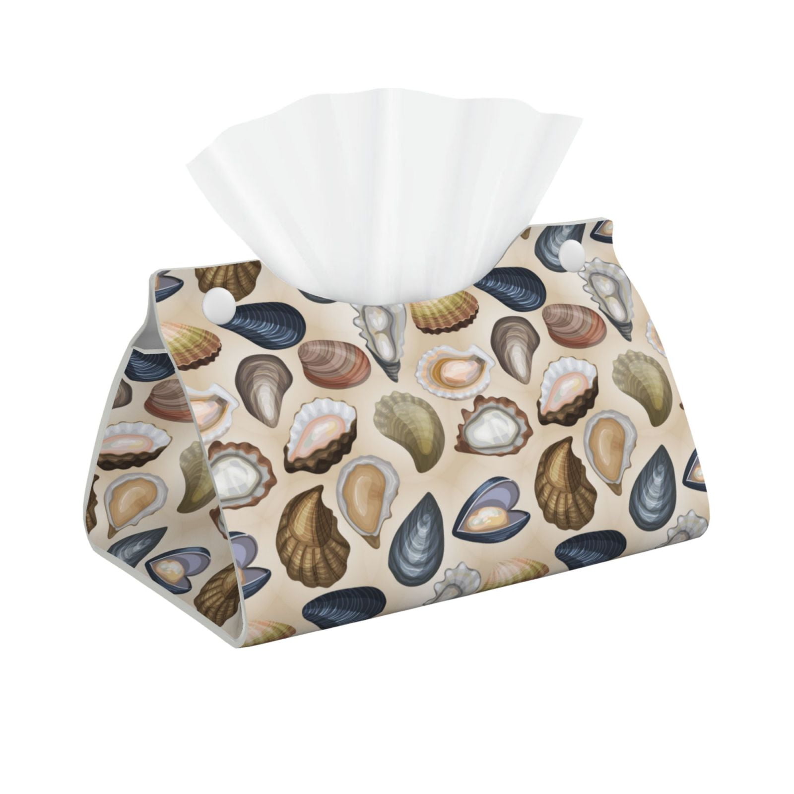 Leather Tissue Box Cover - Conch Shells Print No.9069 Long PVC Tissue ...