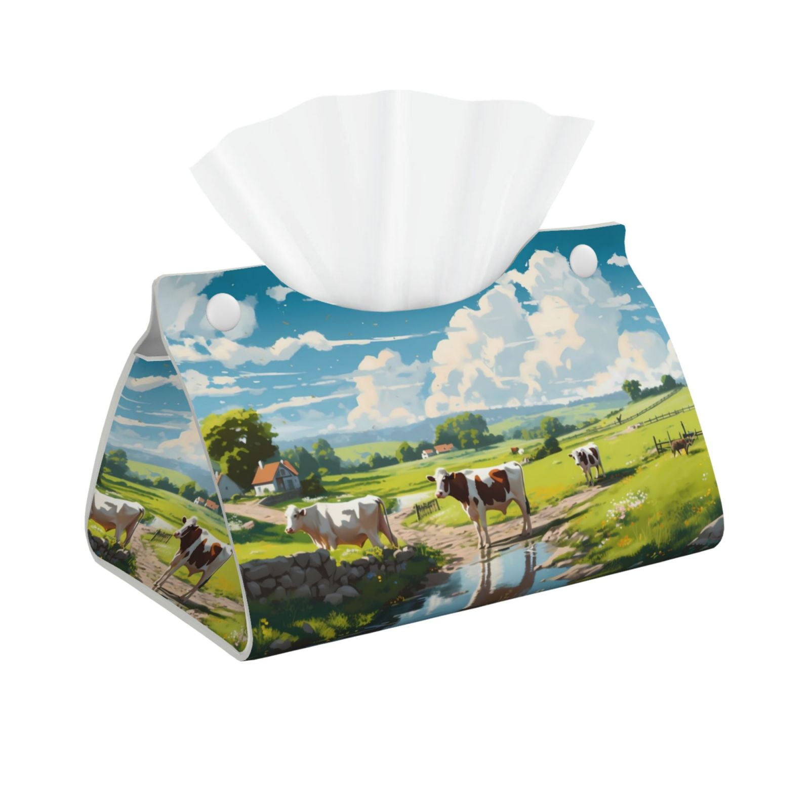 Leather Tissue Box Cover - Countryside Farm Cow Long PVC Tissue Box ...