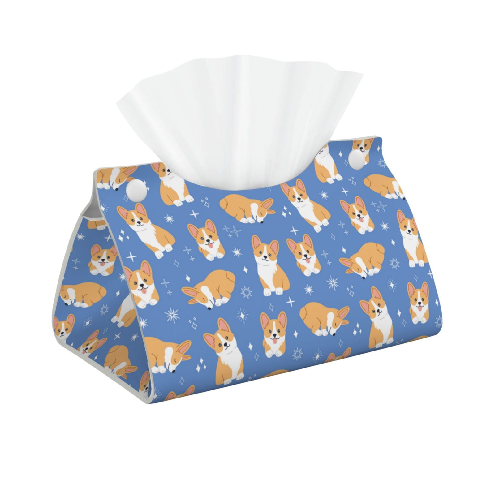 Leather Tissue Box Cover - Cute Corgi Dog Blue Long PVC Tissue Box ...
