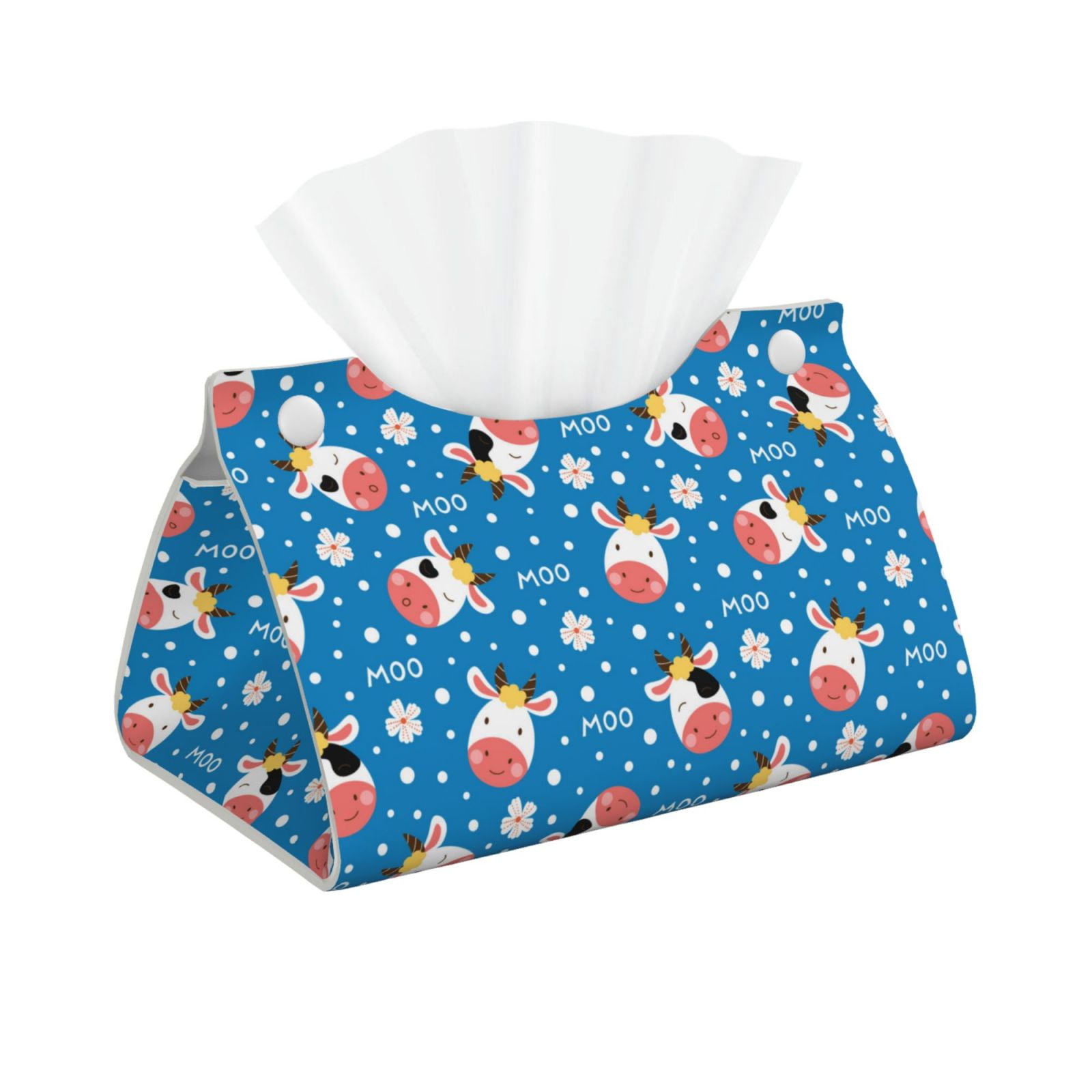 Leather Tissue Box Cover - Cute Cow Head Flower Blue Long PVC Tissue ...