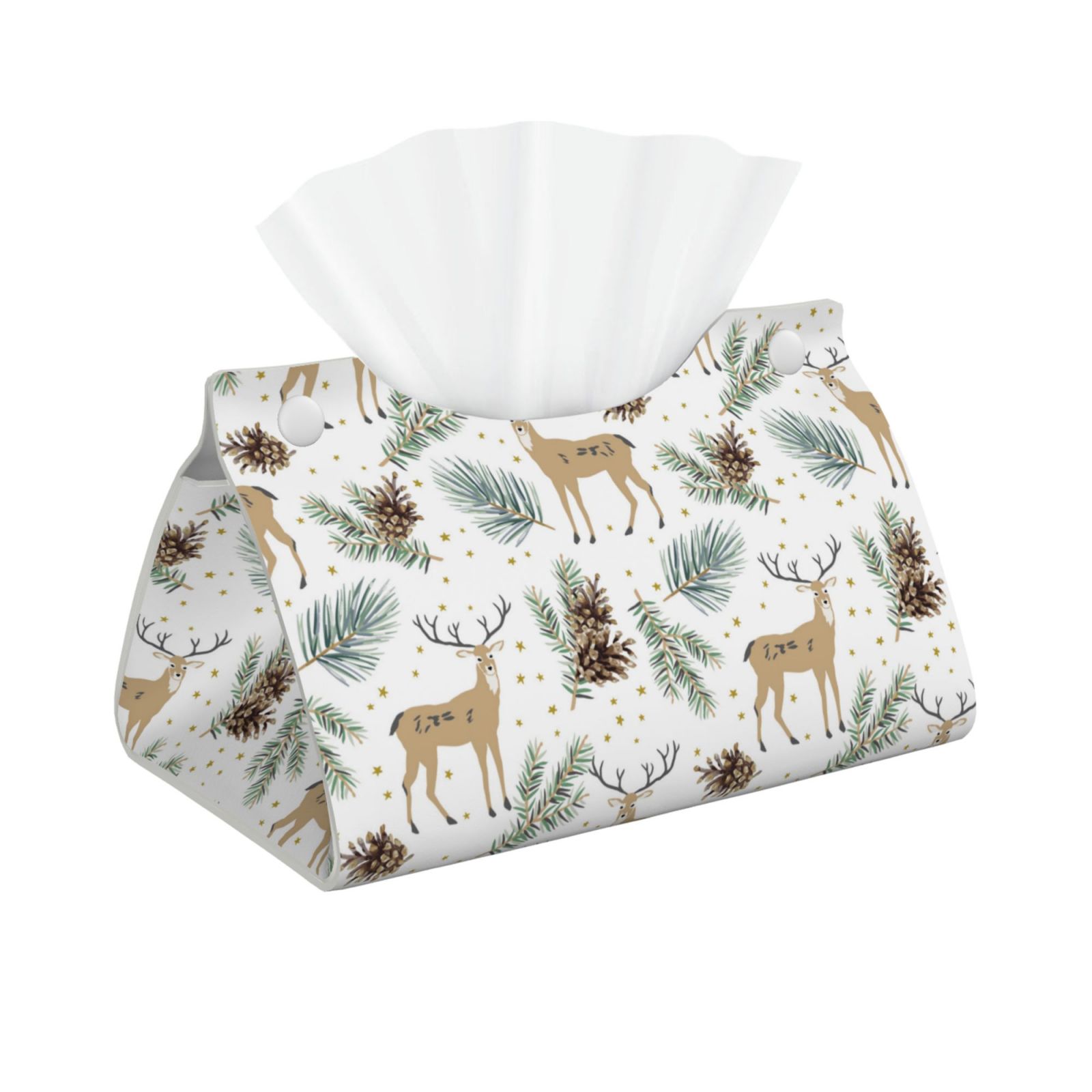 Leather Tissue Box Cover - Cute Deer Palm Leaf Pine Cone Long PVC ...