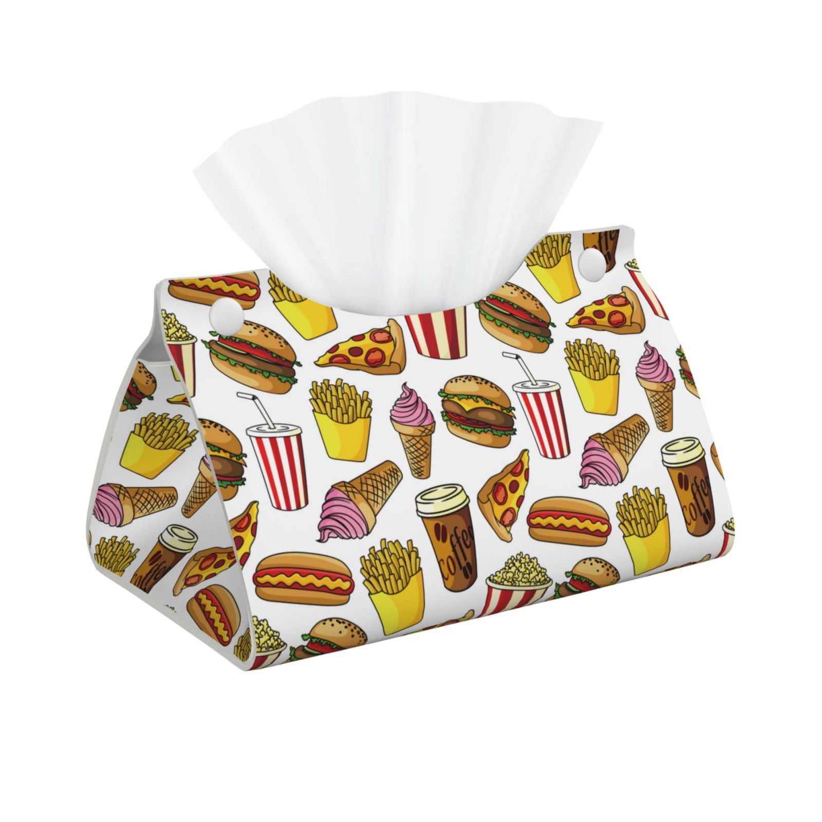 Leather Tissue Box Cover - Cute Food Fries Pizza Drink Long PVC Tissue ...