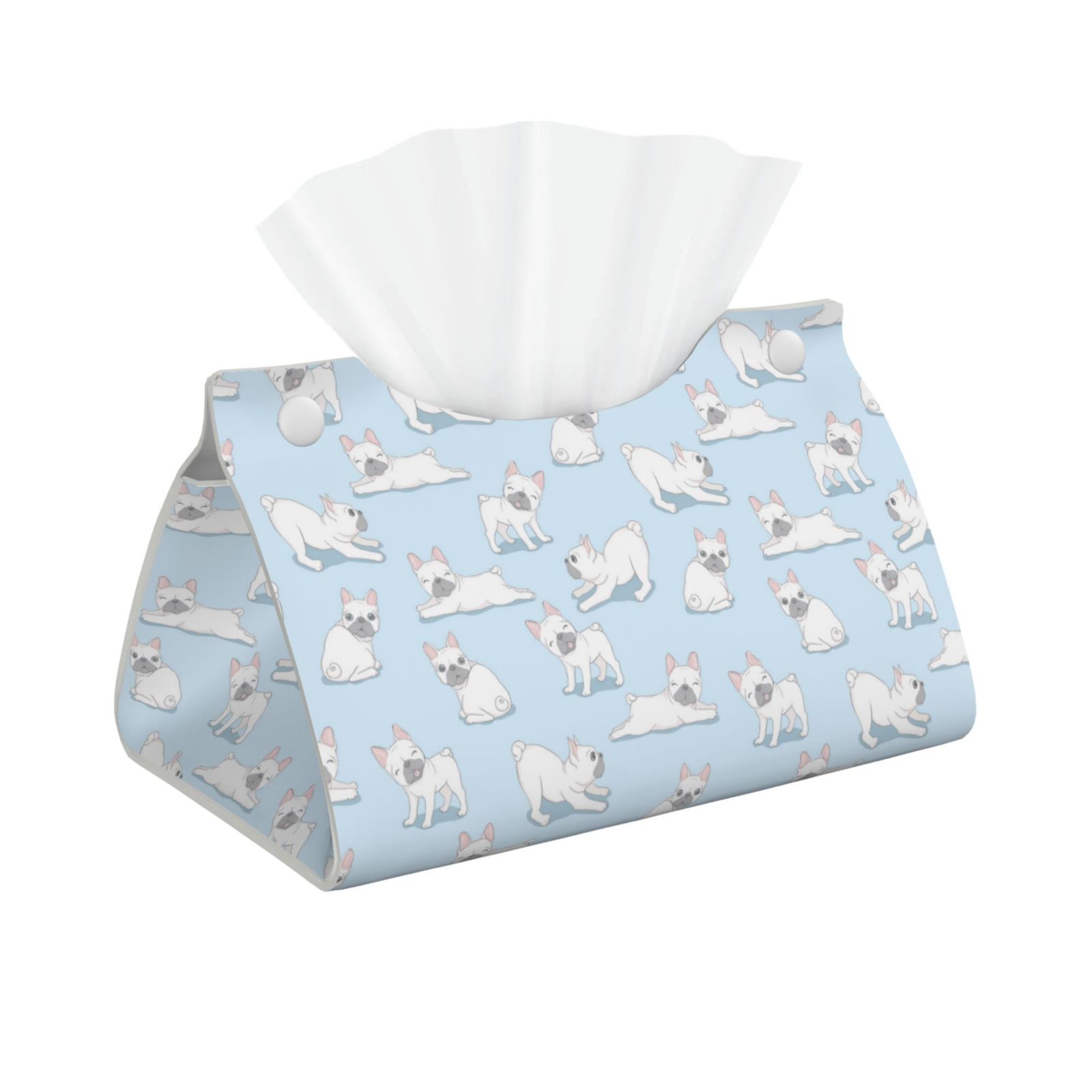 Leather Tissue Box Cover - Cute French Bulldog Blue Long PVC Tissue Box ...