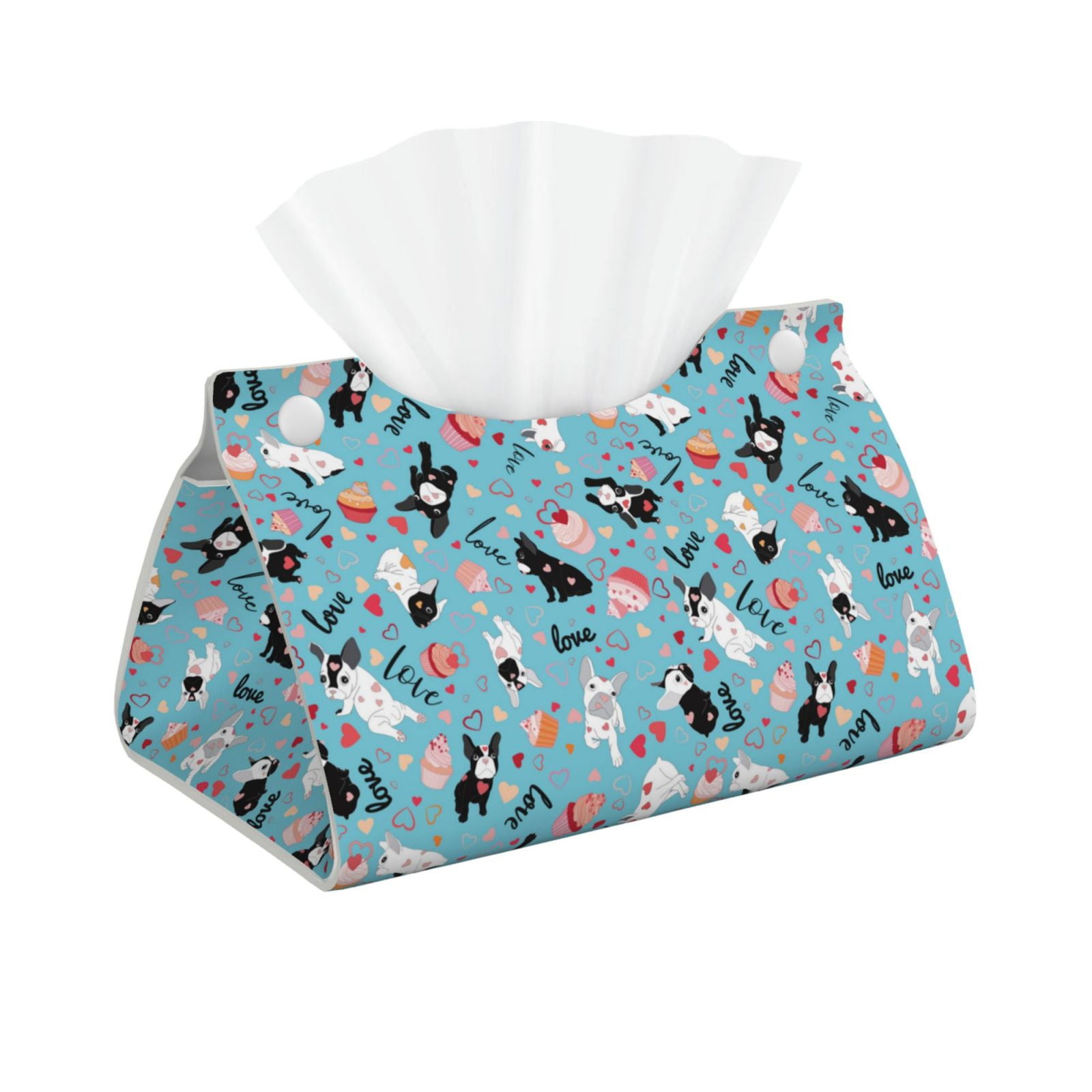 Leather Tissue Box Cover - Cute French Bulldog Cake Love Long PVC ...