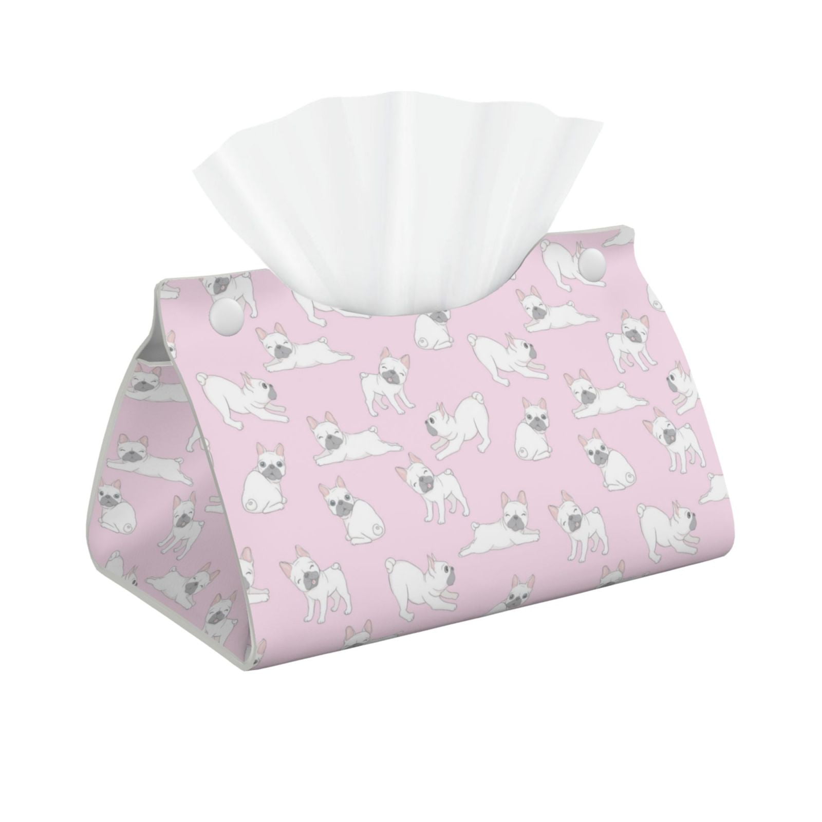 Leather Tissue Box Cover - Cute French Bulldog Pink Long PVC Tissue Box ...