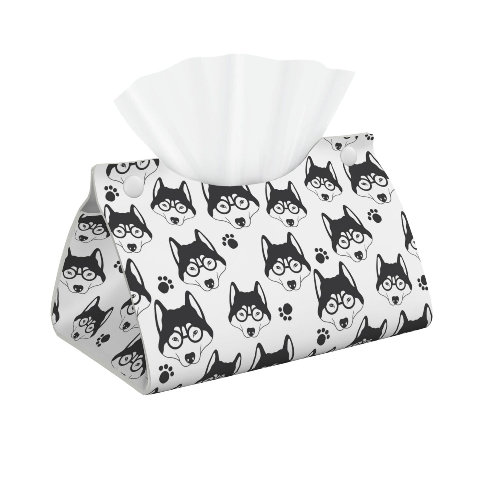 Leather Tissue Box Cover - Cute Glasses Husky Funny Long PVC Tissue Box ...