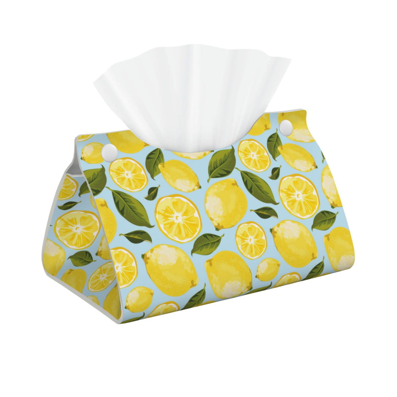 Leather Tissue Box Cover - Cute Lemon Leaves Blue Long PVC Tissue Box ...