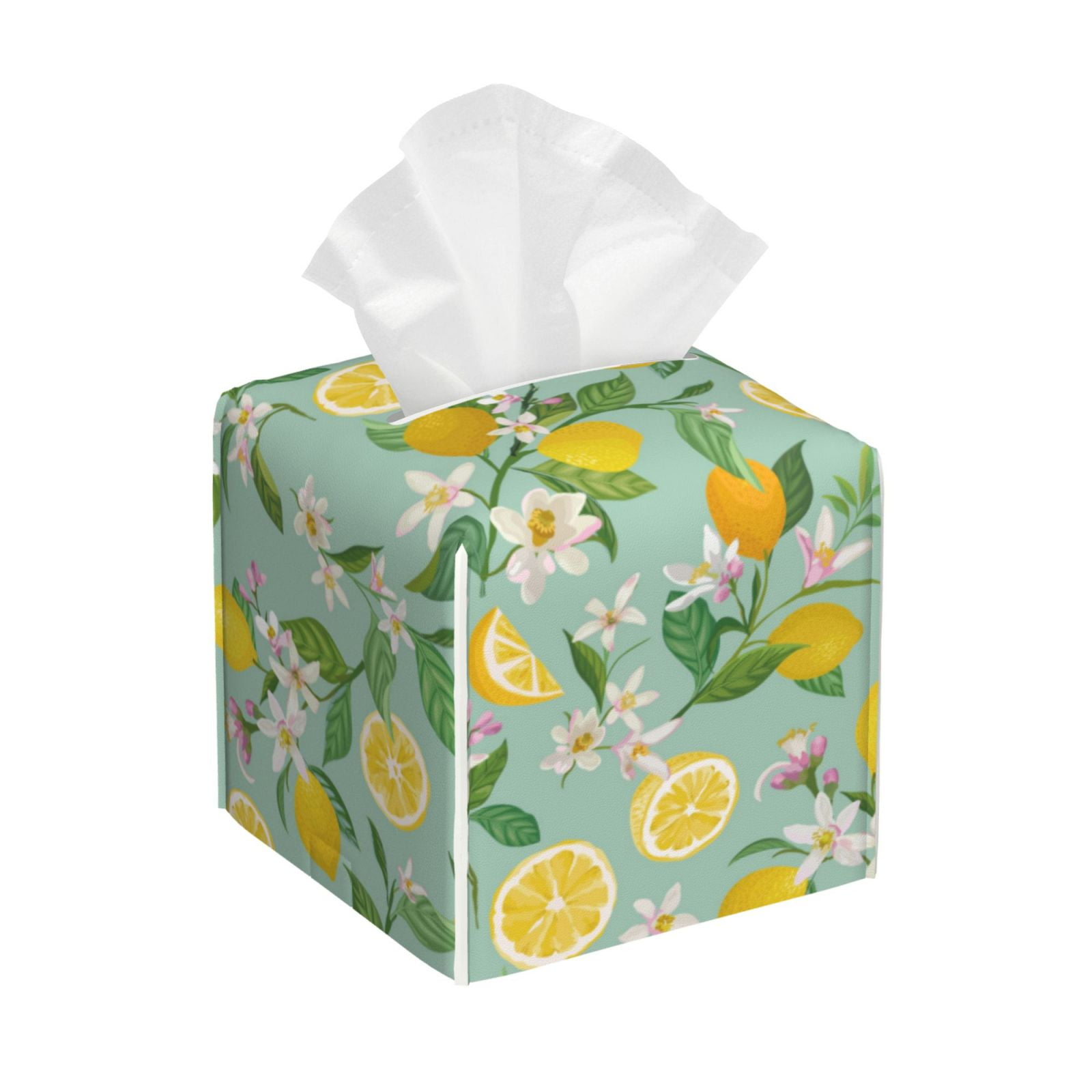 Leather Tissue Box Cover - Cute Lemon Purple Flower Leaves Tissue Box Holder Square, Tissue ...