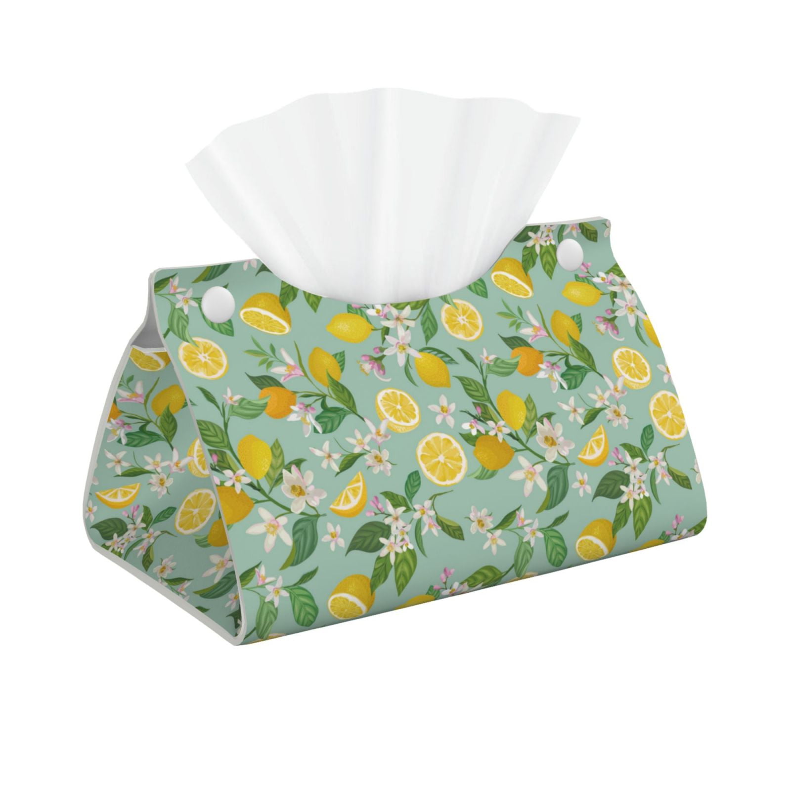 Leather Tissue Box Cover - Cute Lemon Purple Flower Leaves Long PVC ...