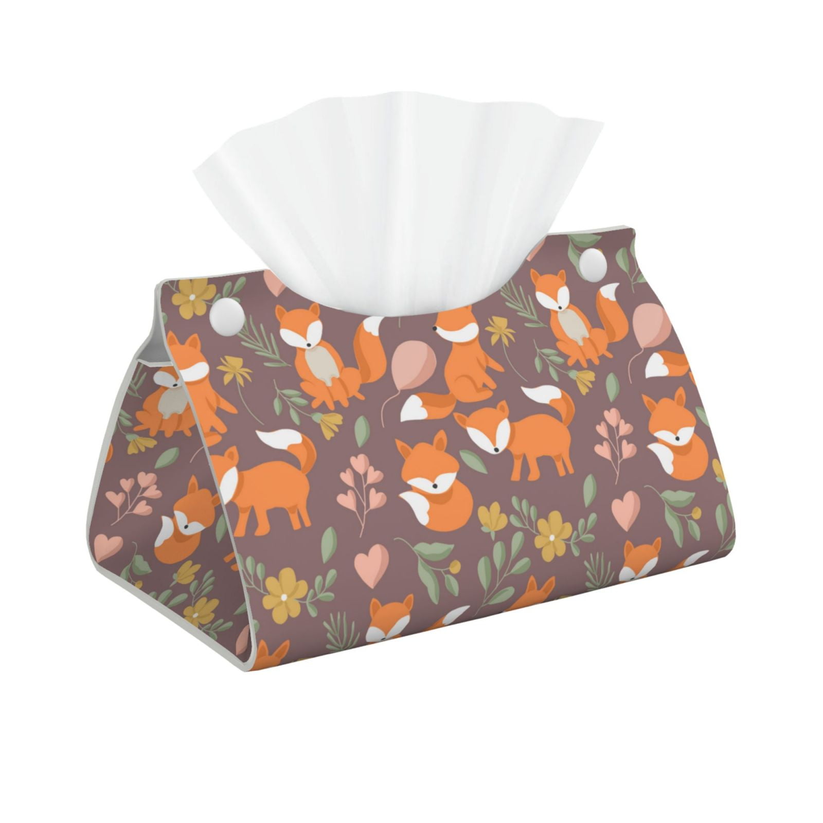 Leather Tissue Box Cover - Cute Little Fox Long PVC Tissue Box Holder ...