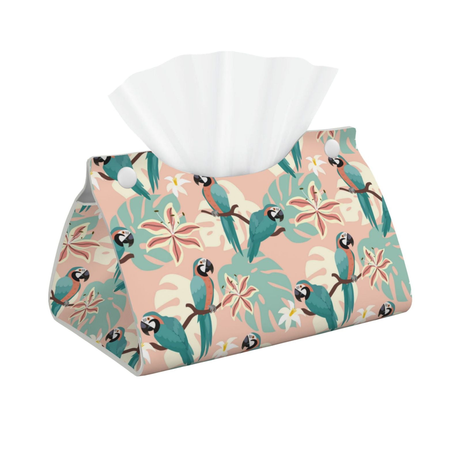 Leather Tissue Box Cover - Cute Macaw Monstera Flower Long PVC Tissue ...