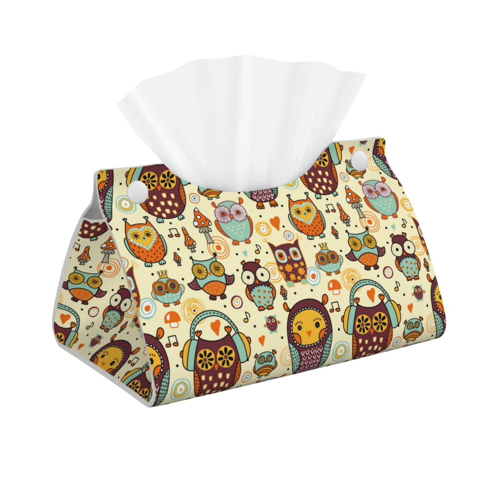 Leather Tissue Box Cover - Cute Owls Long PVC Tissue Box Holder for ...