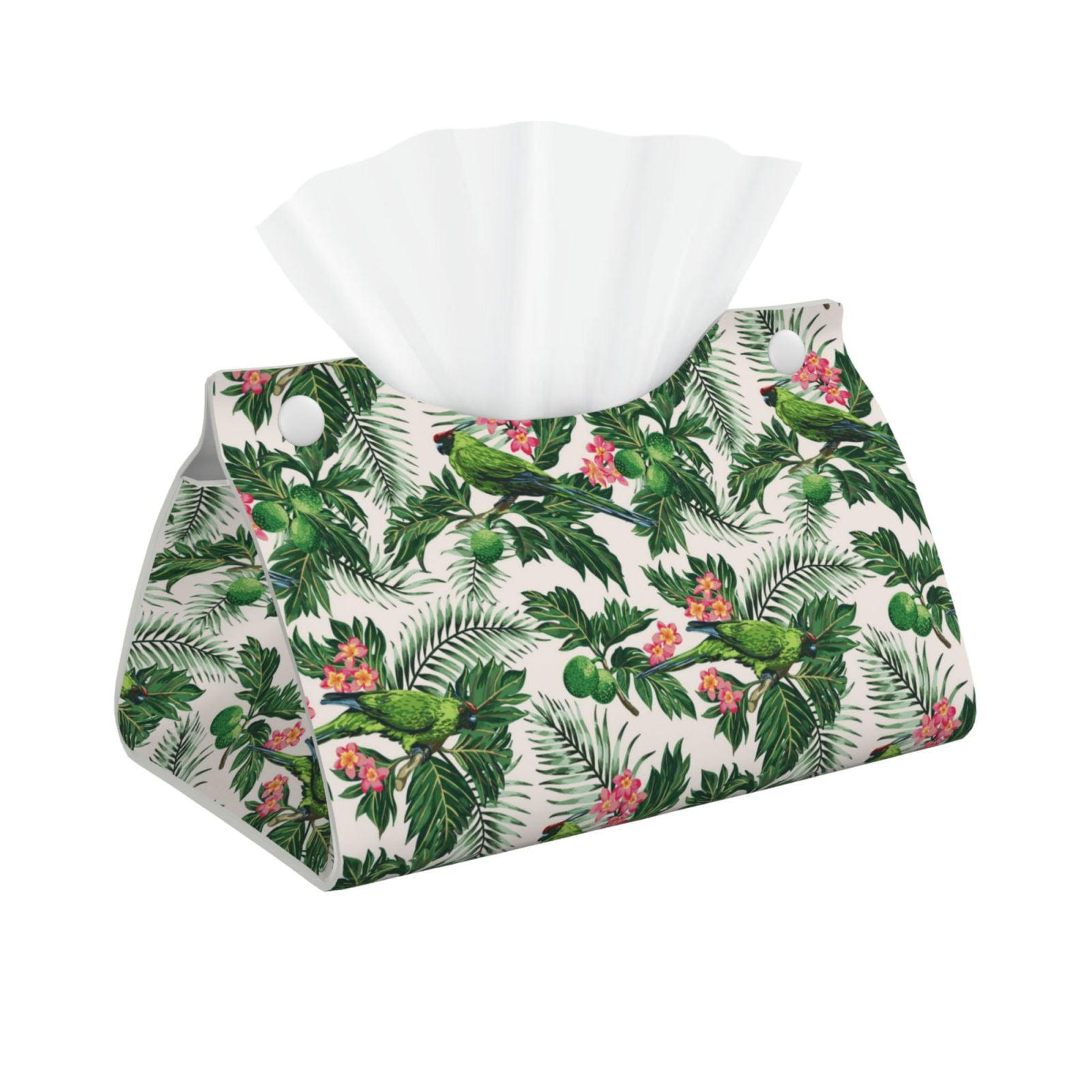 Leather Tissue Box Cover - Cute Parrot Palm Leaf Green Long PVC Tissue ...