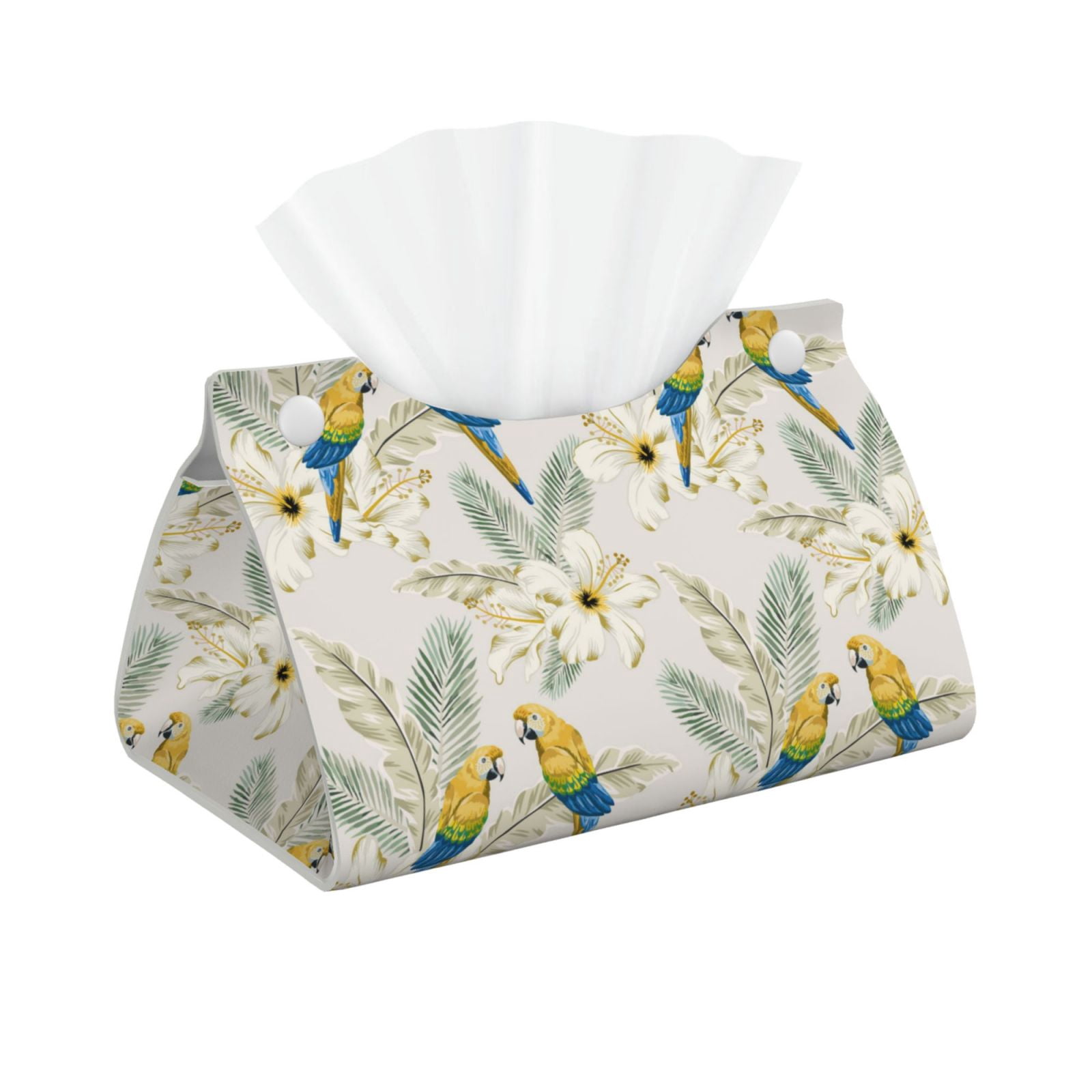 Leather Tissue Box Cover - Cute Parrot Palm Leaves Flower Long PVC ...
