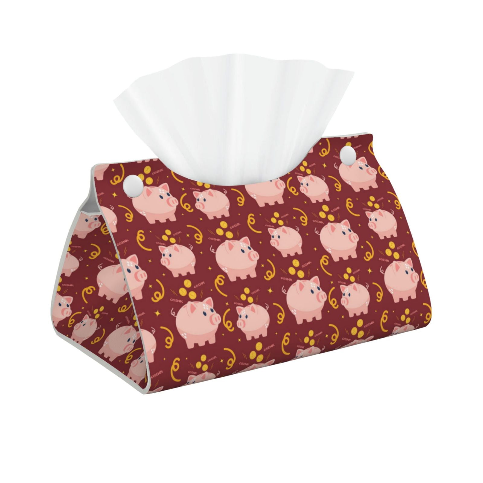Leather Tissue Box Cover - Cute Pig with Coins Long PVC Tissue Box ...