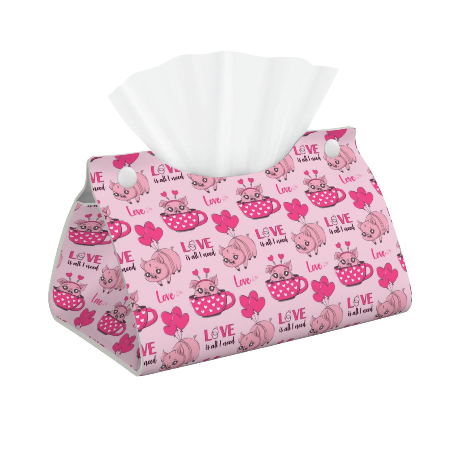 Leather Tissue Box Cover - Cute Pig With Tea Cup Balloon Long PVC ...