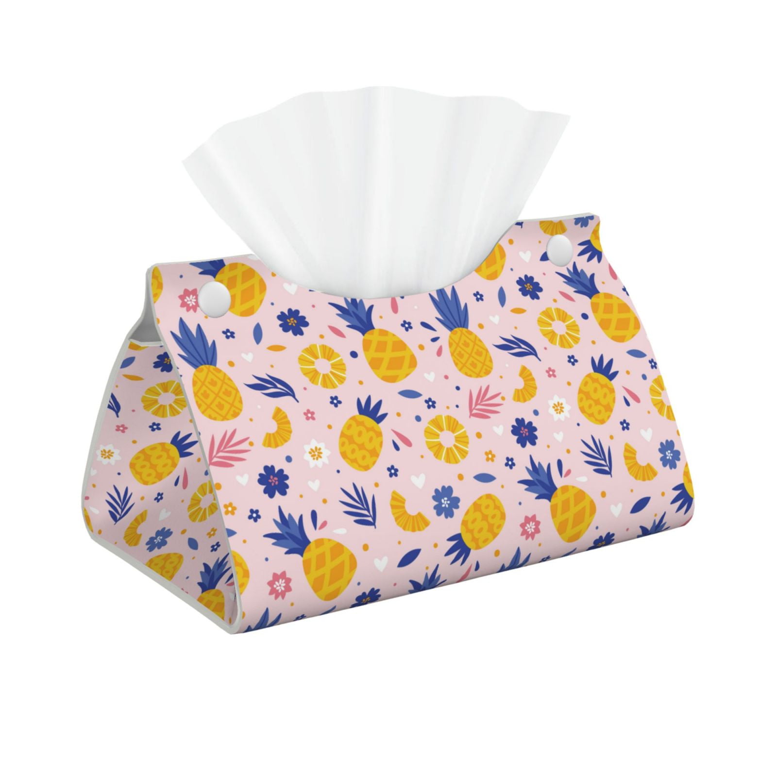 Leather Tissue Box Cover - Cute Pineapple Blue Flower Long PVC Tissue ...