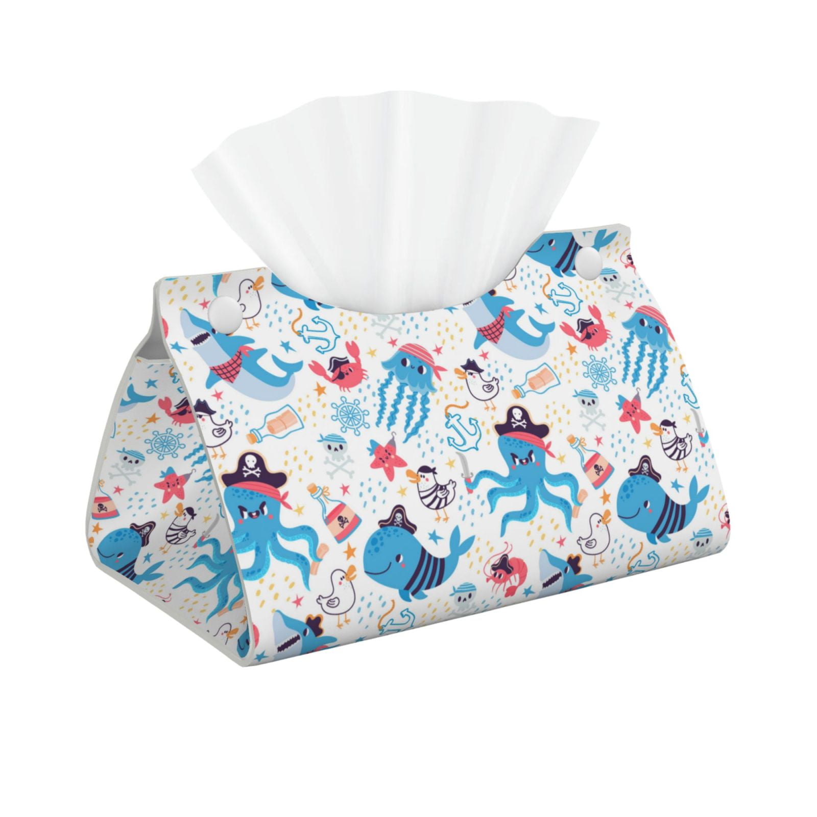 Leather Tissue Box Cover - Cute Pirate Shark Whale Octopus Long PVC ...