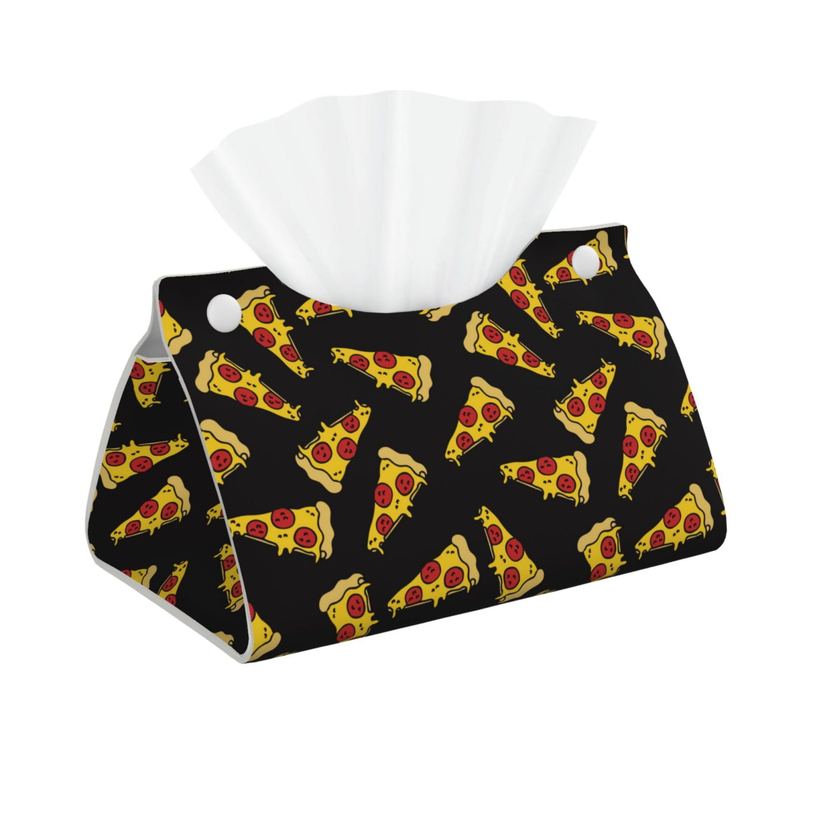 Leather Tissue Box Cover - Cute Pizza Black Long PVC Tissue Box Holder ...
