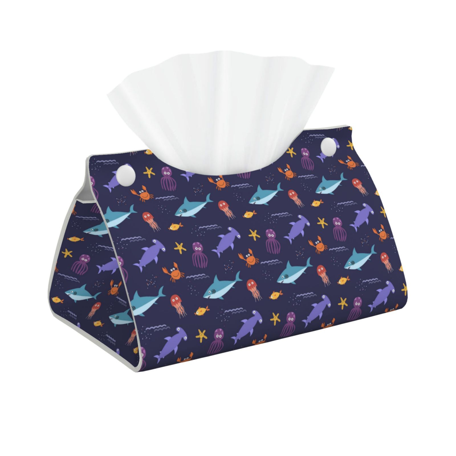 Leather Tissue Box Cover - Cute Shark Octopus Crab Starfish Long PVC ...