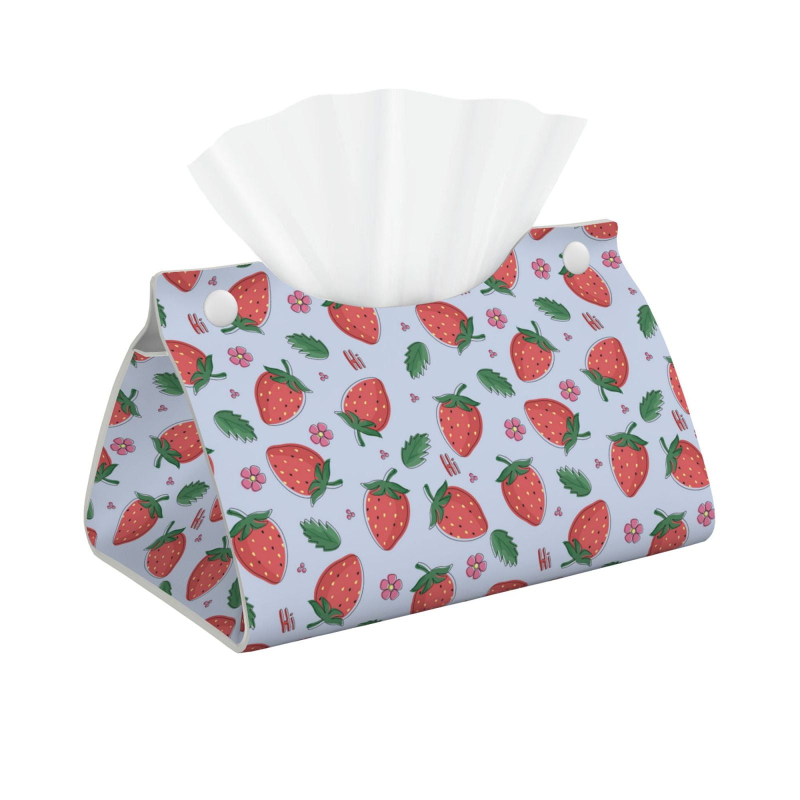 Leather Tissue Box Cover - Cute Strawberry Pink Flower Blue Long PVC ...