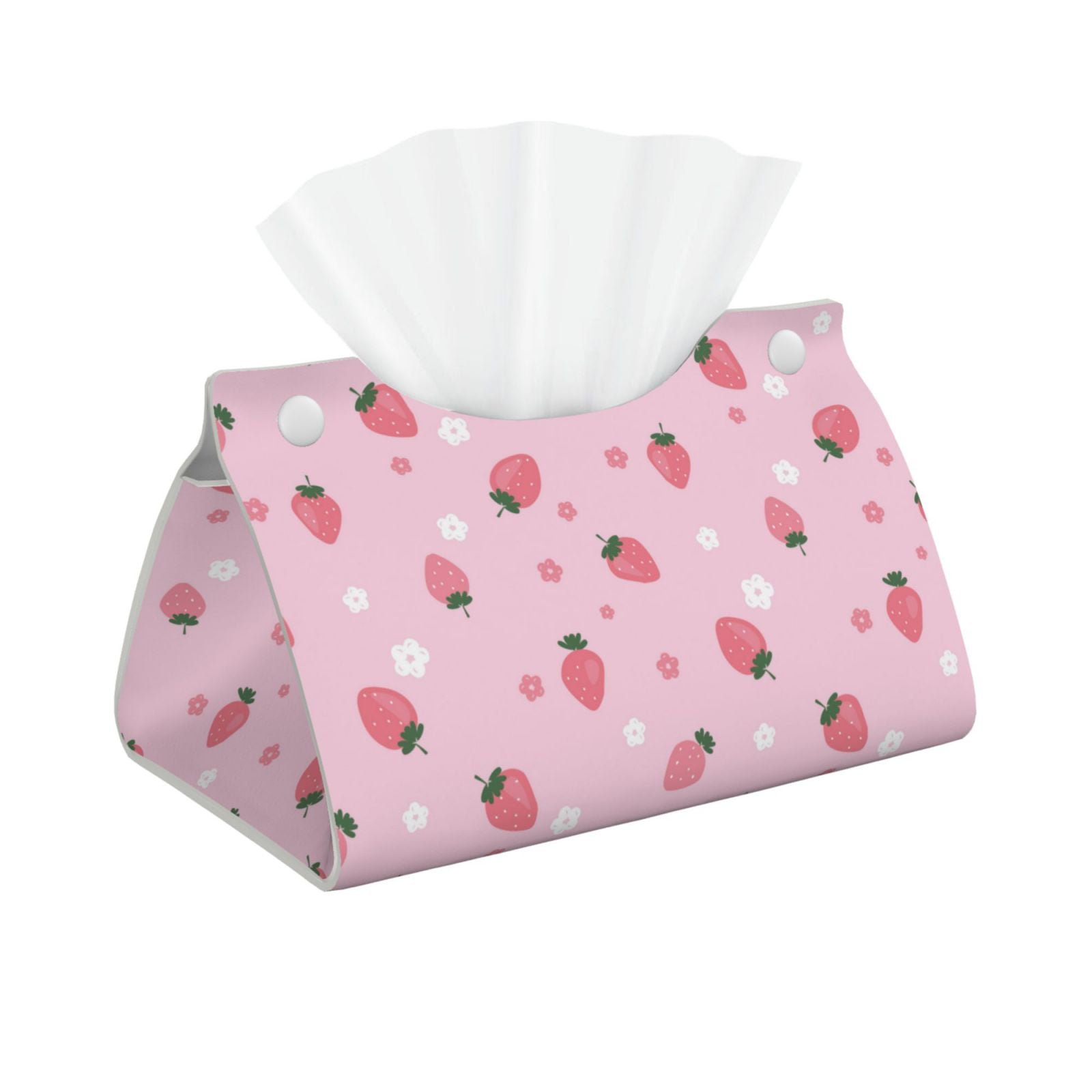 Leather Tissue Box Cover - Cute Strawberry Pink White FLower Long PVC ...