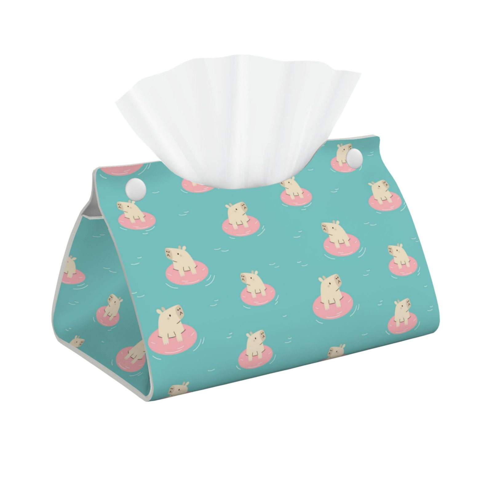 Leather Tissue Box Cover - Cute Swim Capybaras Long PVC Tissue Box ...