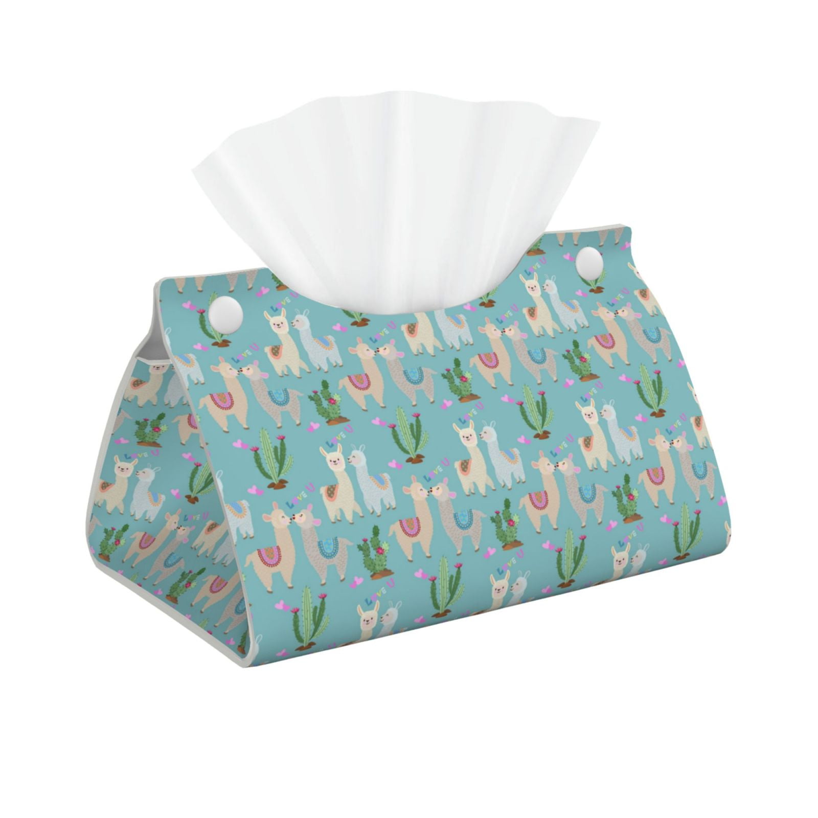 Leather Tissue Box Cover - Cute alpaca Lamas cactus heart Long PVC ...
