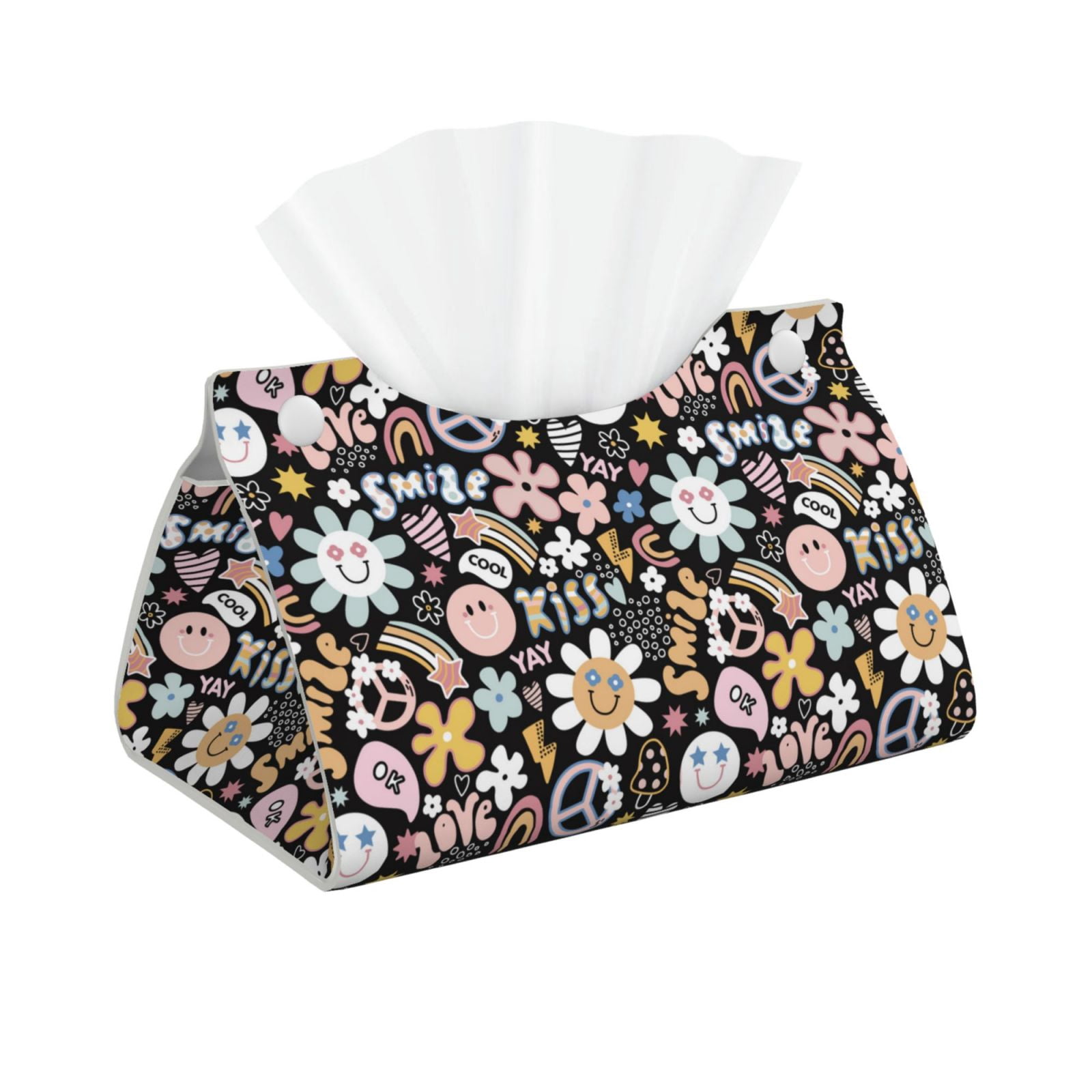 Leather Tissue Box Cover - Cute cartoon flowers Long PVC Tissue Box ...