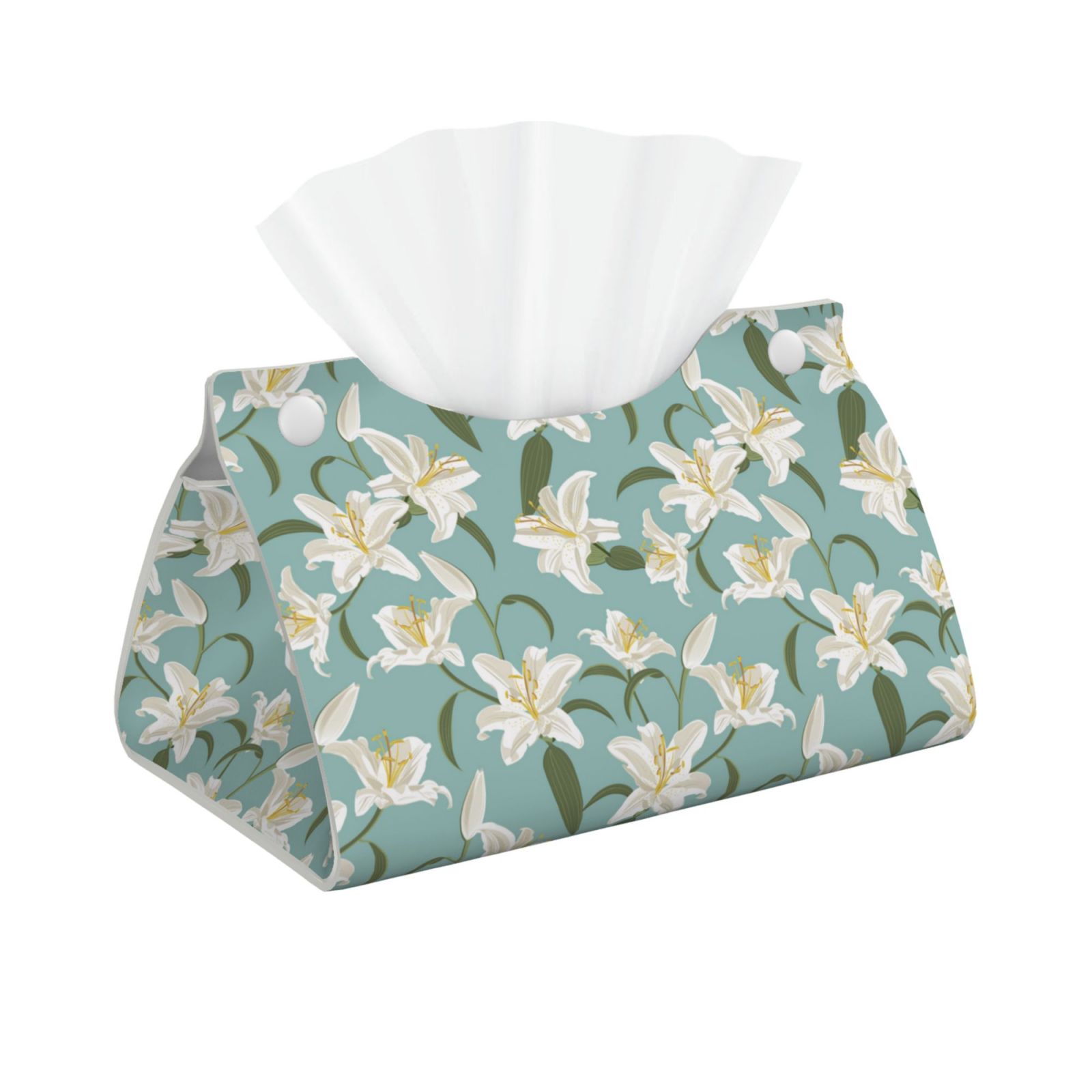 Leather Tissue Box Cover - Cyan Blue Lilies Flowers Long PVC Tissue Box ...