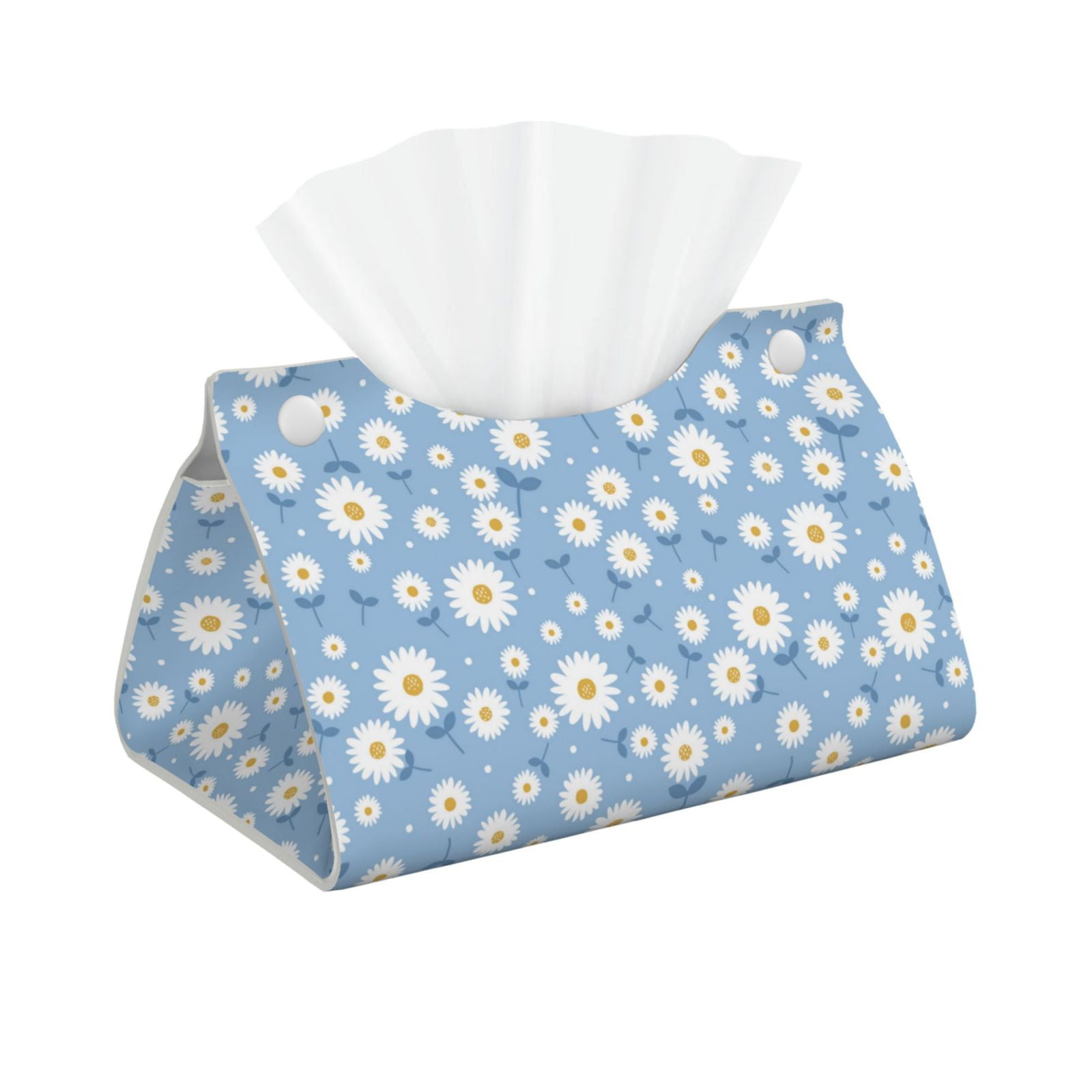 Leather Tissue Box Cover - Daisies Flowers Bloom Long PVC Tissue Box ...