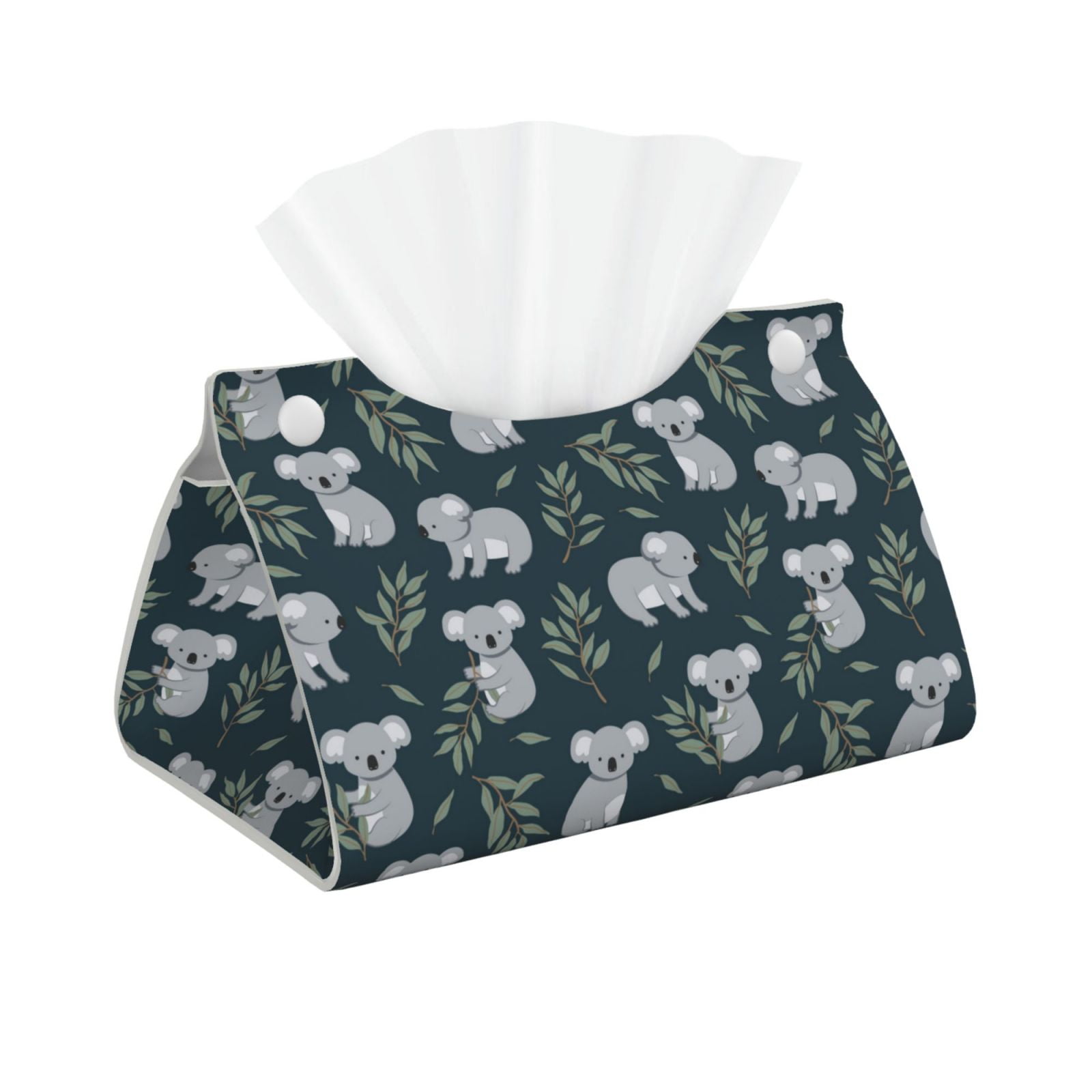 Leather Tissue Box Cover - Dark Koala Print Long PVC Tissue Box Holder ...