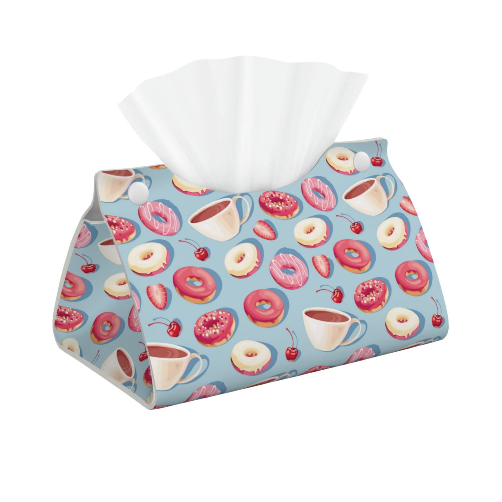 Leather Tissue Box Cover - Donut Strawberry Coffee Print Long PVC ...