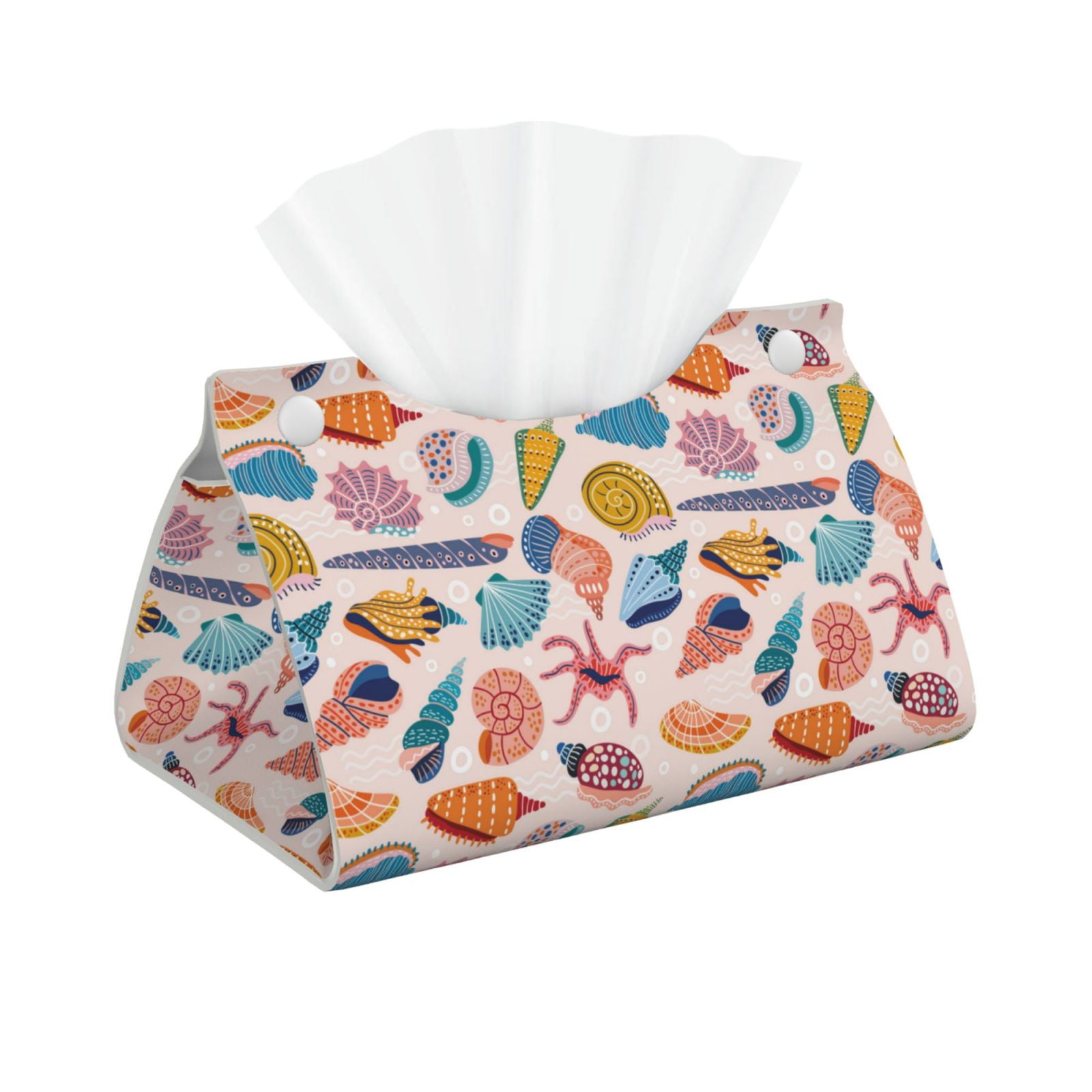 Leather Tissue Box Cover - Doodle Seashell Long PVC Tissue Box Holder ...