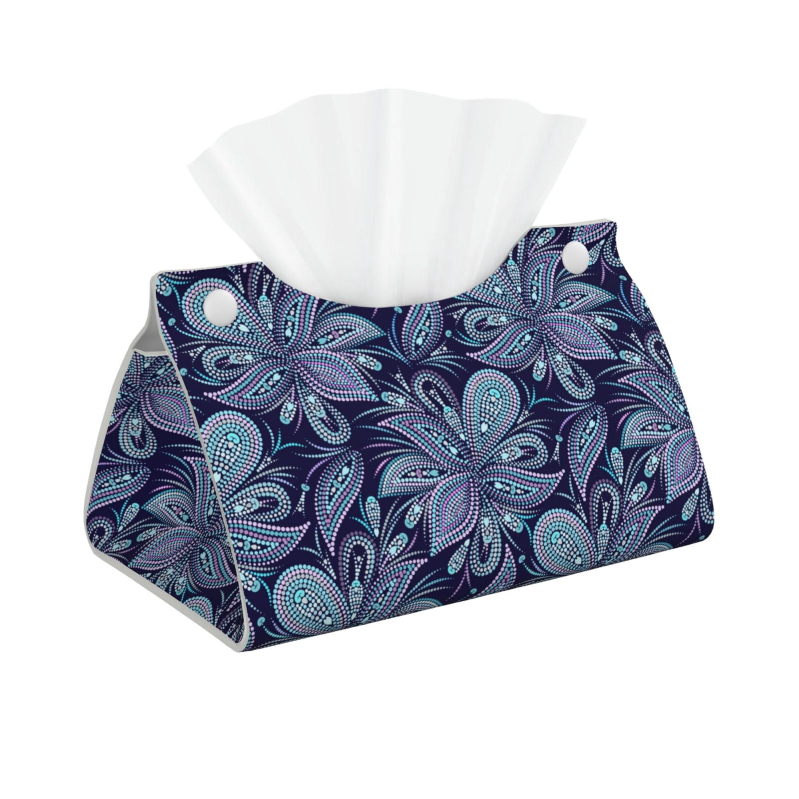 Leather Tissue Box Cover - Dotted Floral Paisley Long PVC Tissue Box ...