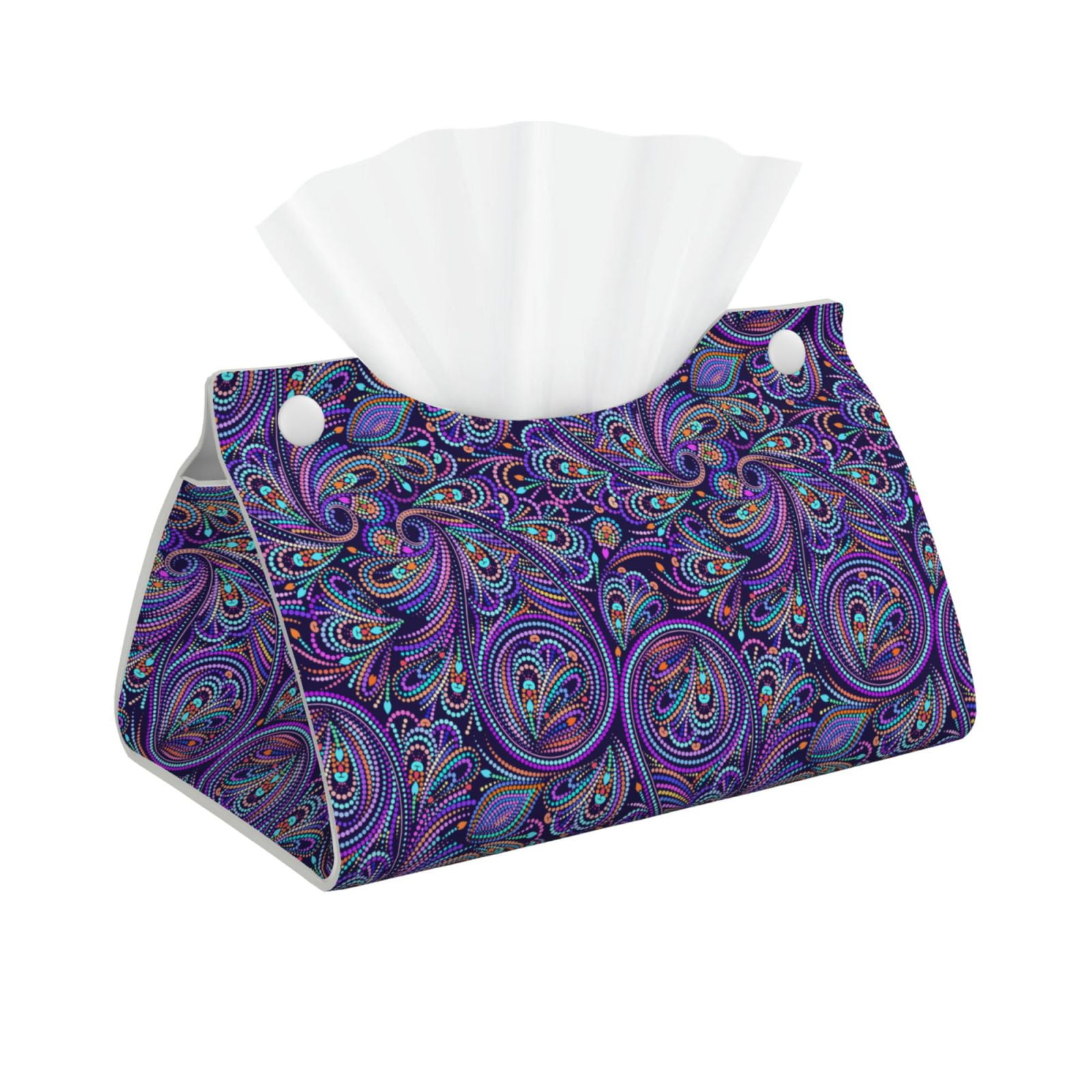 Leather Tissue Box Cover - Dotted Flower Paisley Long PVC Tissue Box ...