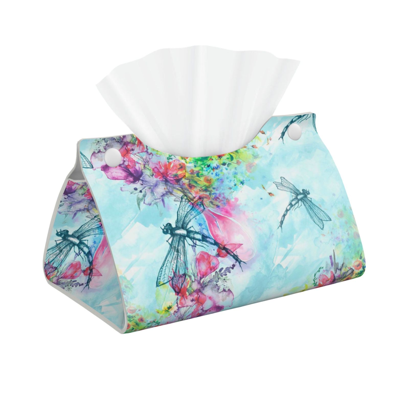 Leather Tissue Box Cover - Dragonfly Floral Long PVC Tissue Box Holder ...