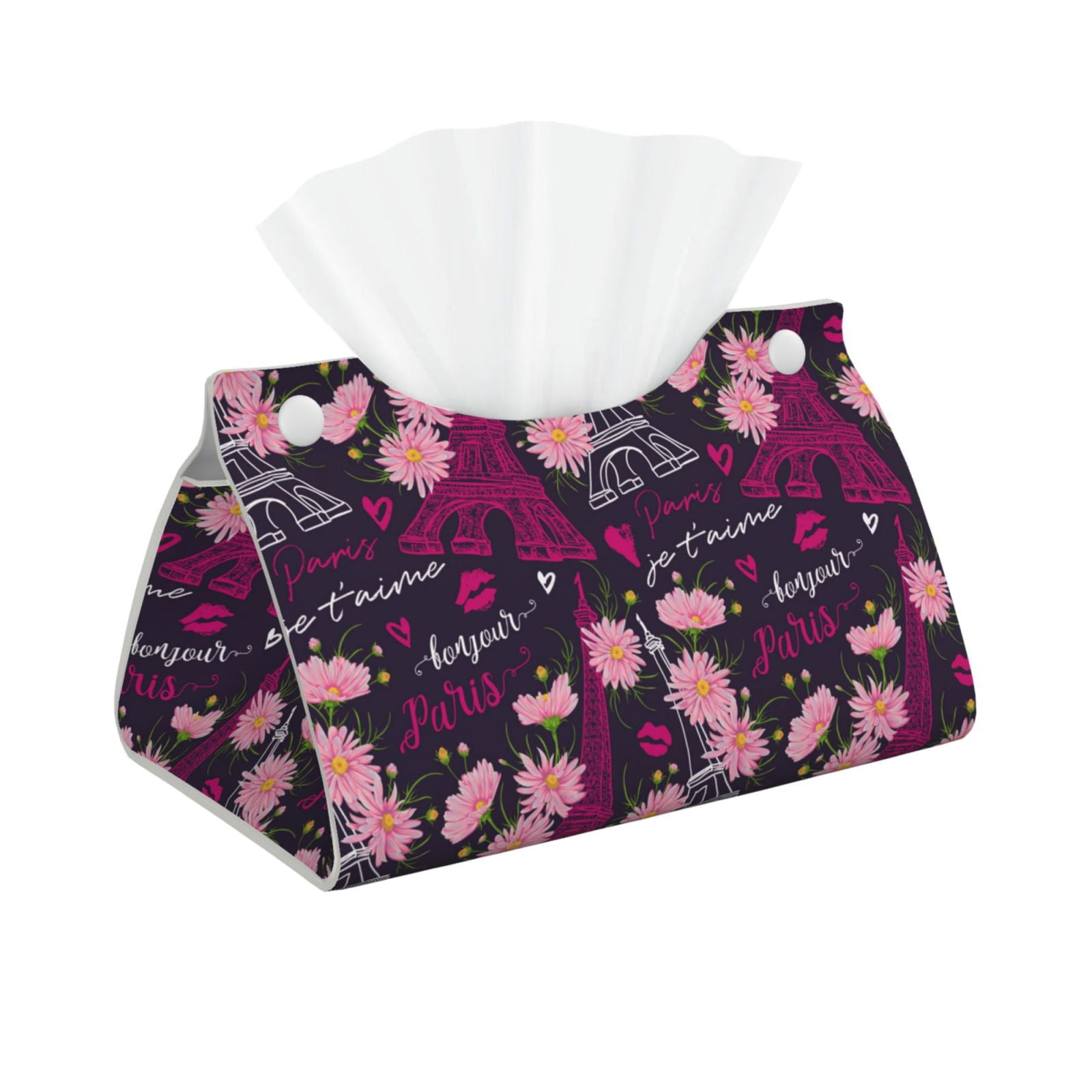 Leather Tissue Box Cover - Eiffel Tower flower pink Long PVC Tissue Box ...